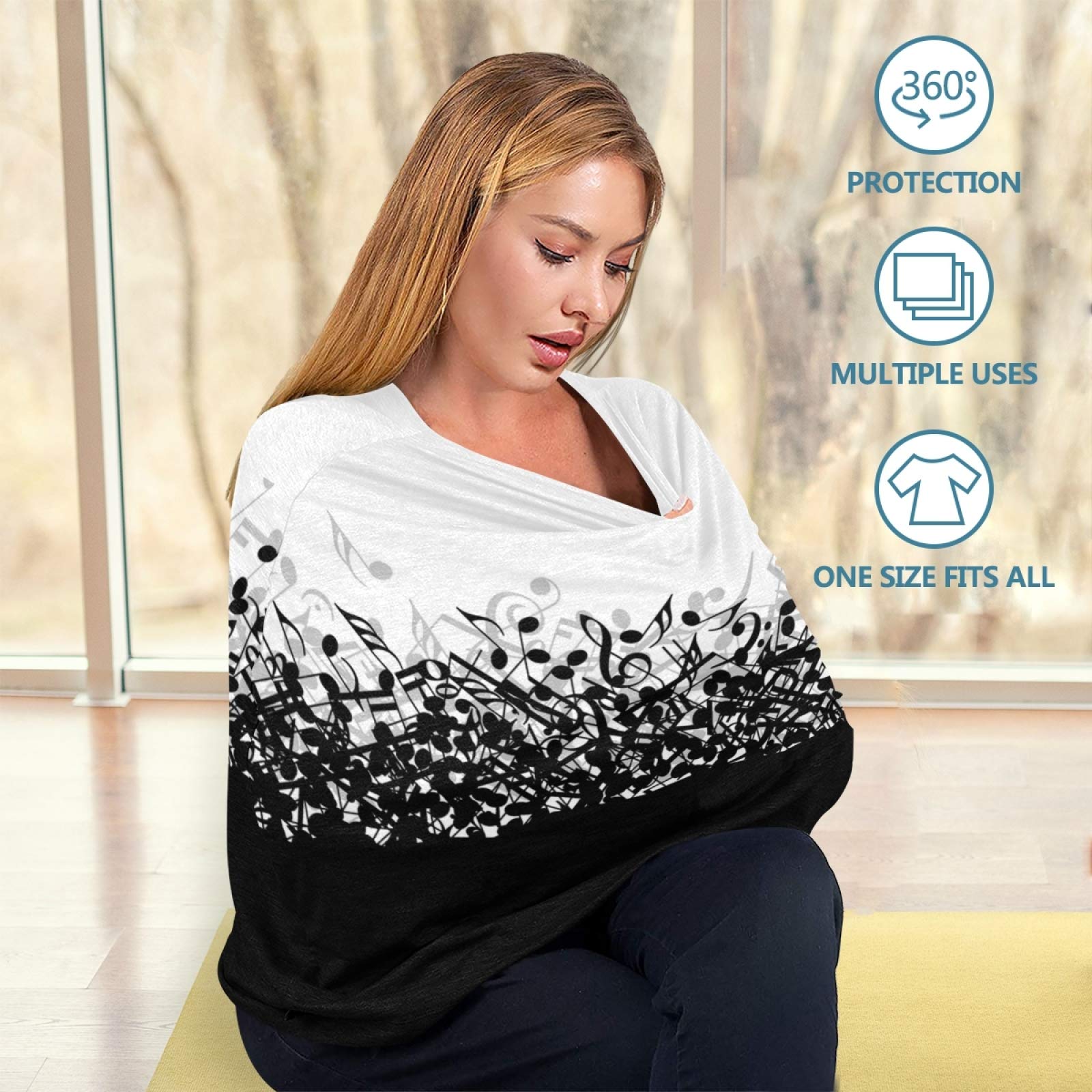 Stretchy Baby Car Seat Covers for Boys Girls Music Notes Infant Car Canopy Nursing Cover Breastfeeding Scarf