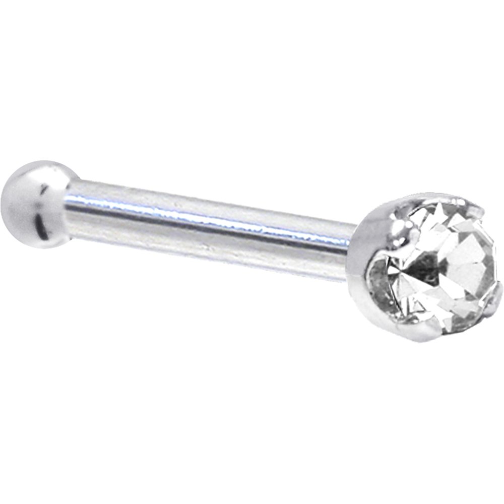 Solid 14k White Gold 2mm (0.030 cttw) Genuine Diamond Nose Stud Bone 18 Gauge 1/4"