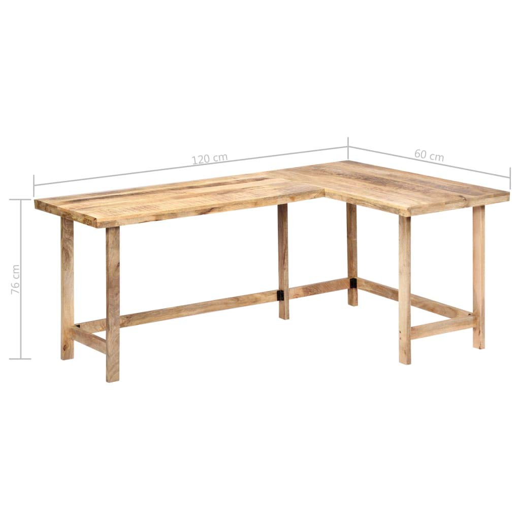 vidaXL Desk, L-Shaped Computer Desk, Home Office Corner Desk, Living Room Writing Table Workstation, Farmhouse Style, Solid Wood Mango
