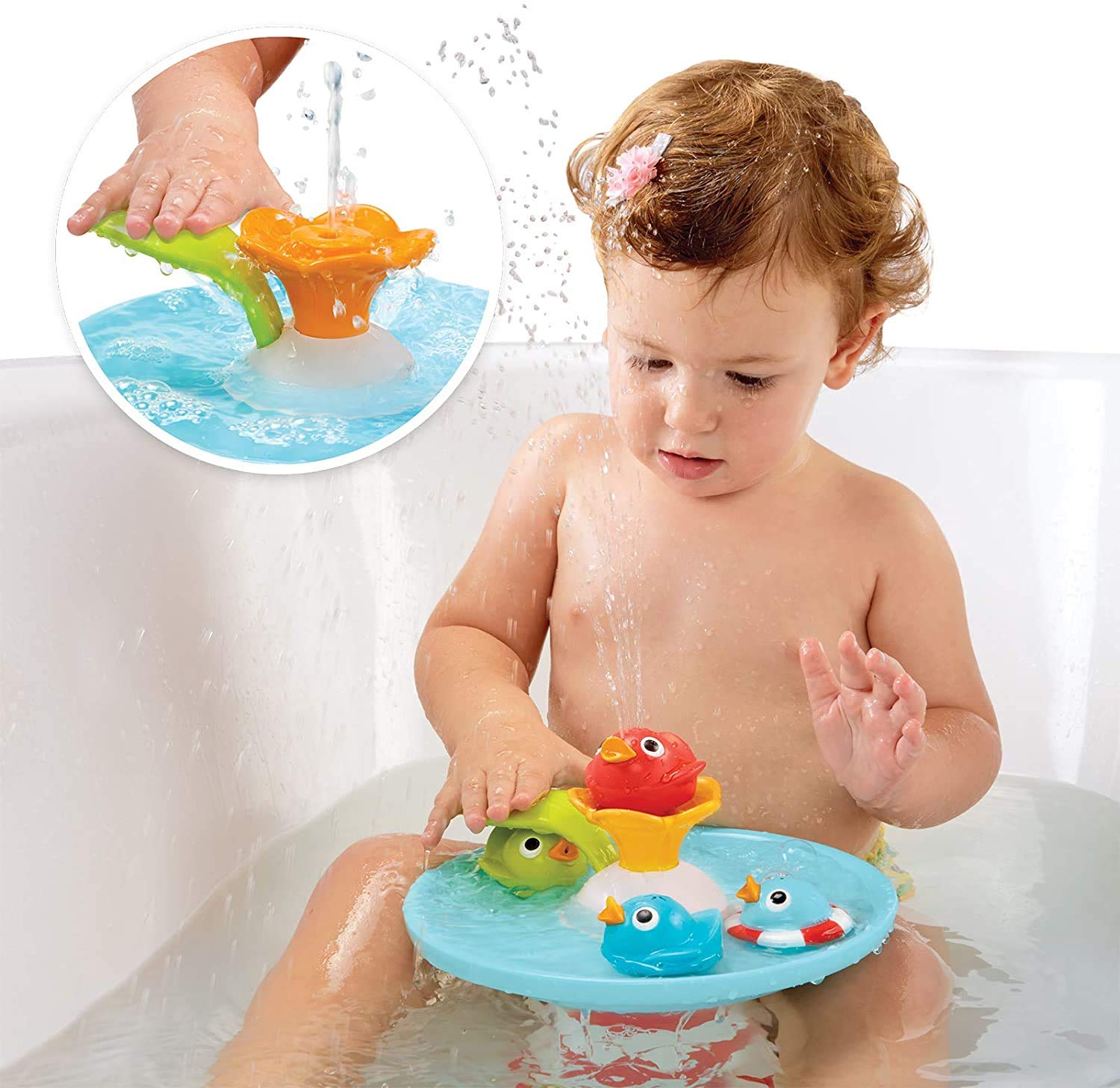 Yookidoo Duck Race Baby Bath Toy - Water Fountain and Four Racing Magical Ducks for Bathtime Sensory Development - Bath Time Fun 6 Months and Up