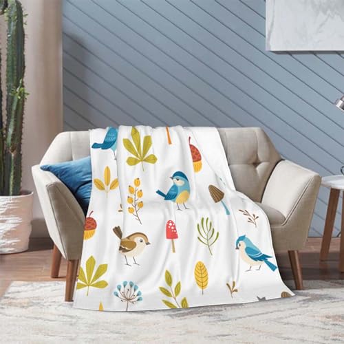 Throw Blanket 50x60 Inch,Bird Autumn Cute Forest Flannel Soft Cozy Fluffy Throw Blankets and Warm Throws for Adults in Couch Sofa Bed 60x50 Inch