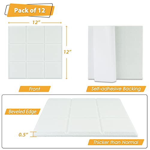 Troystudio Thickened Acoustic Panels Self-adhesive - 12 X 12 X 0.5 Inches 12 Pack Grid Sound Absorbing Panel, Recording Studio Acoustical Treatments Soundproof Wall Panels