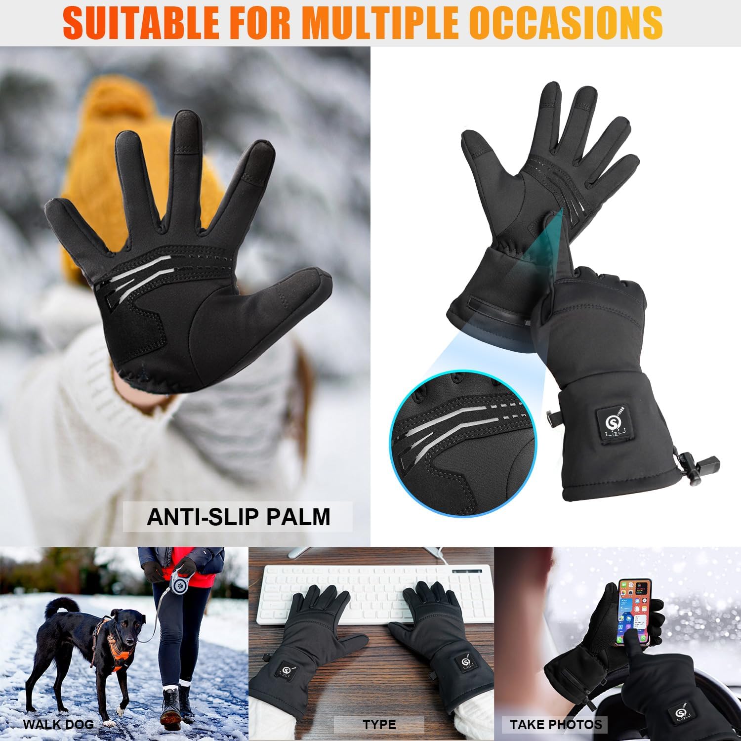 Upgraded Heated Glove Liners for Men Women, Rechargeable Electric Battery Heated Gloves Windproof Winter Glove Liners Thin Gloves Hand Warmer for Ski Snowboarding Hunting(M/L)