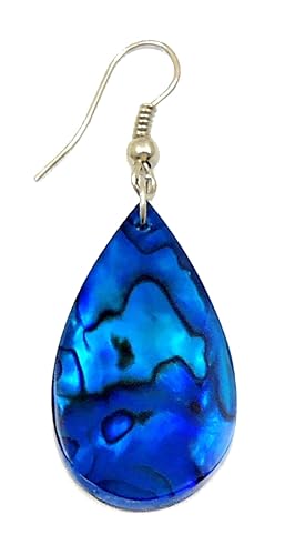 Swimmi Blue Paua Abalone Earrings, Handmade Teardrop Natural Abalone Shell Earrings for Women, Dangle Drop Seashell Earrings Fashion Jewelry GA249-A