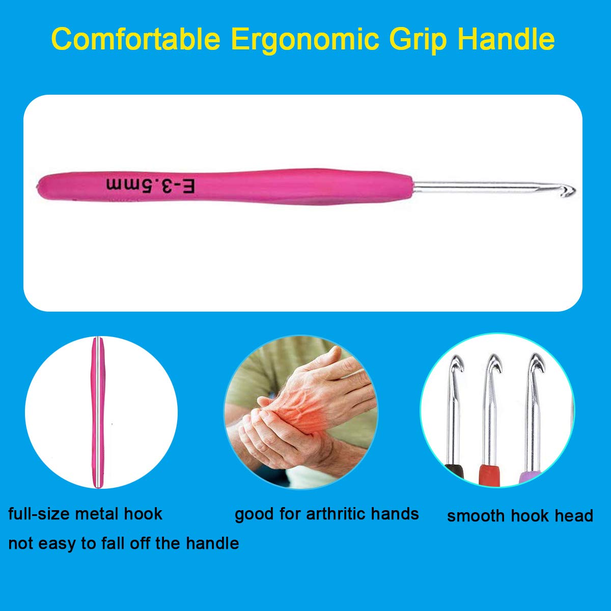 YAOYUE Set of 38pcs Crochet Kit-12 pcs Extra Long Ergonomic Crochet Hook Set Size 2mm-8mm Knitting Needles with Storage Bag and Crochet Accessories