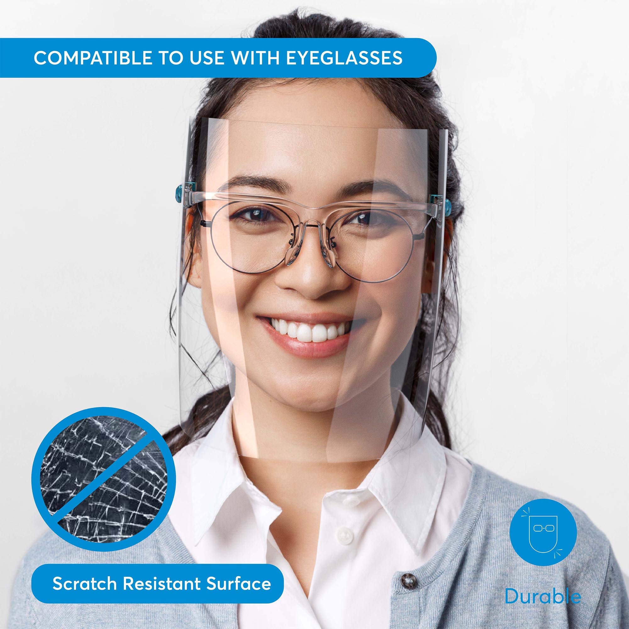 Vyzor Face Shield With Glasses Frame 7PK - Safety Face Shield For Face Mask Shield - Anti Fog Face Shield Mask - Plastic Face Shield With Clear Face Shield - Face Sheild - Faceshield For Women & Men