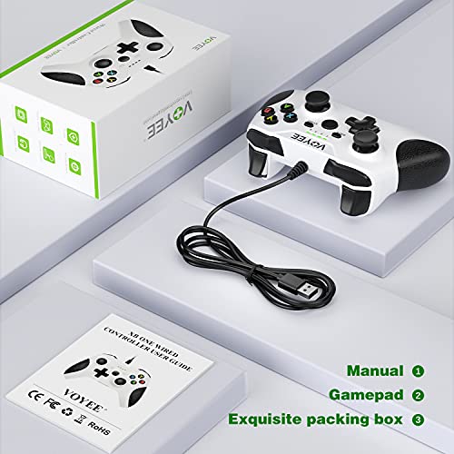 VOYEE Xbox One Controller, Wired Controller Compatible with Xbox One/X/S/PC Windows 11/10/8/7 with Headphone Jack/Double Shock - White