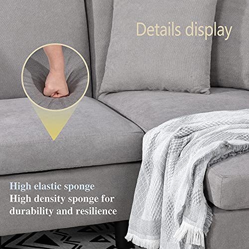 Shintenchi Upgraded Convertible Sectional Sofa Couch, 3 Seat L Shaped Sofa with High Armrest Linen Fabric Small Couch Mid Century for Living Room, Apartment and Office