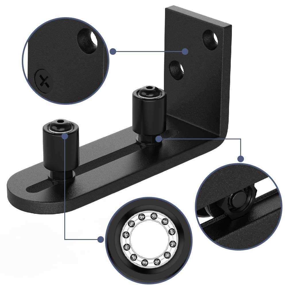 WINSOON 6.6FT Single Wood Sliding Barn Door Hardware Black Big Wheel Kit with 1 Pcs New Sliding Barn Door Floor Guides Adjustable Stay Roller Hardware Set