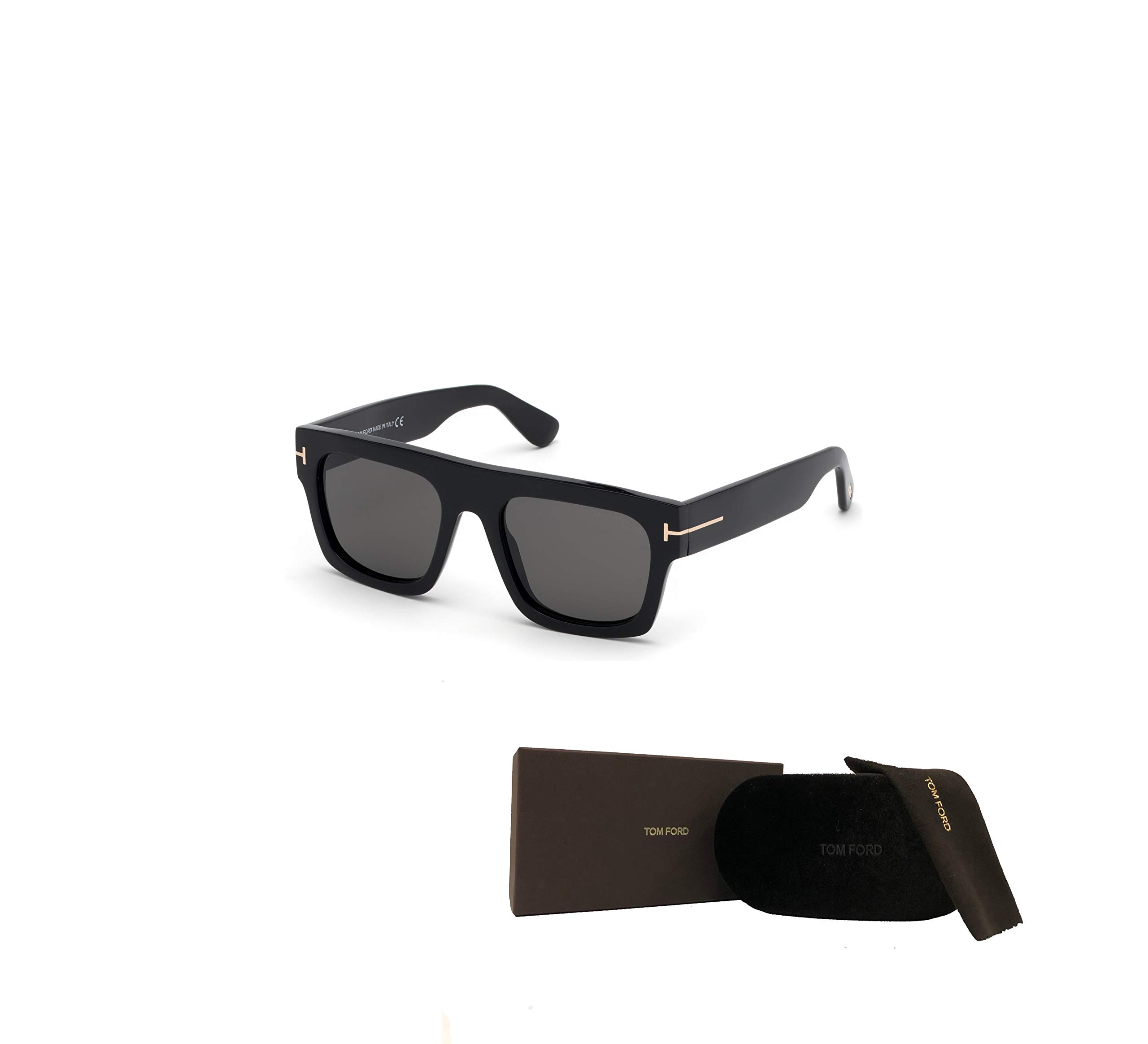 Tom Ford FT0711 Fausto 01A 53MM Shiny Black/Smoke Geometric Sunglasses for Men + BUNDLE with Designer iWear Eyewear Kit