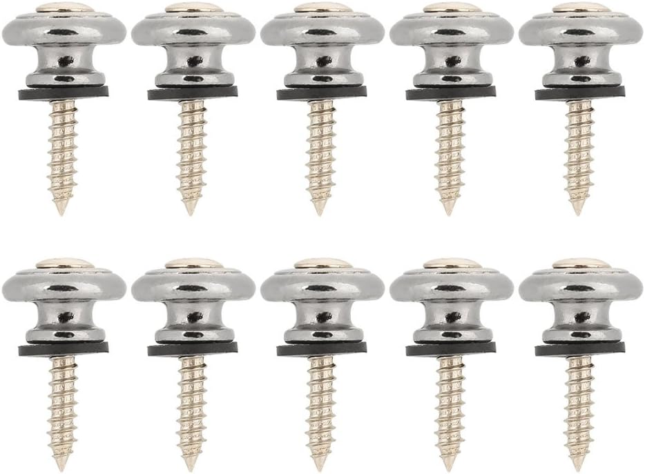 Tbest 10Pcs Mushrooms Head Guitar Strap Buttons Strap Locks Metal End Pin with Screw for Ukulele Electric Bass Silver, Black, Gold(Silver)
