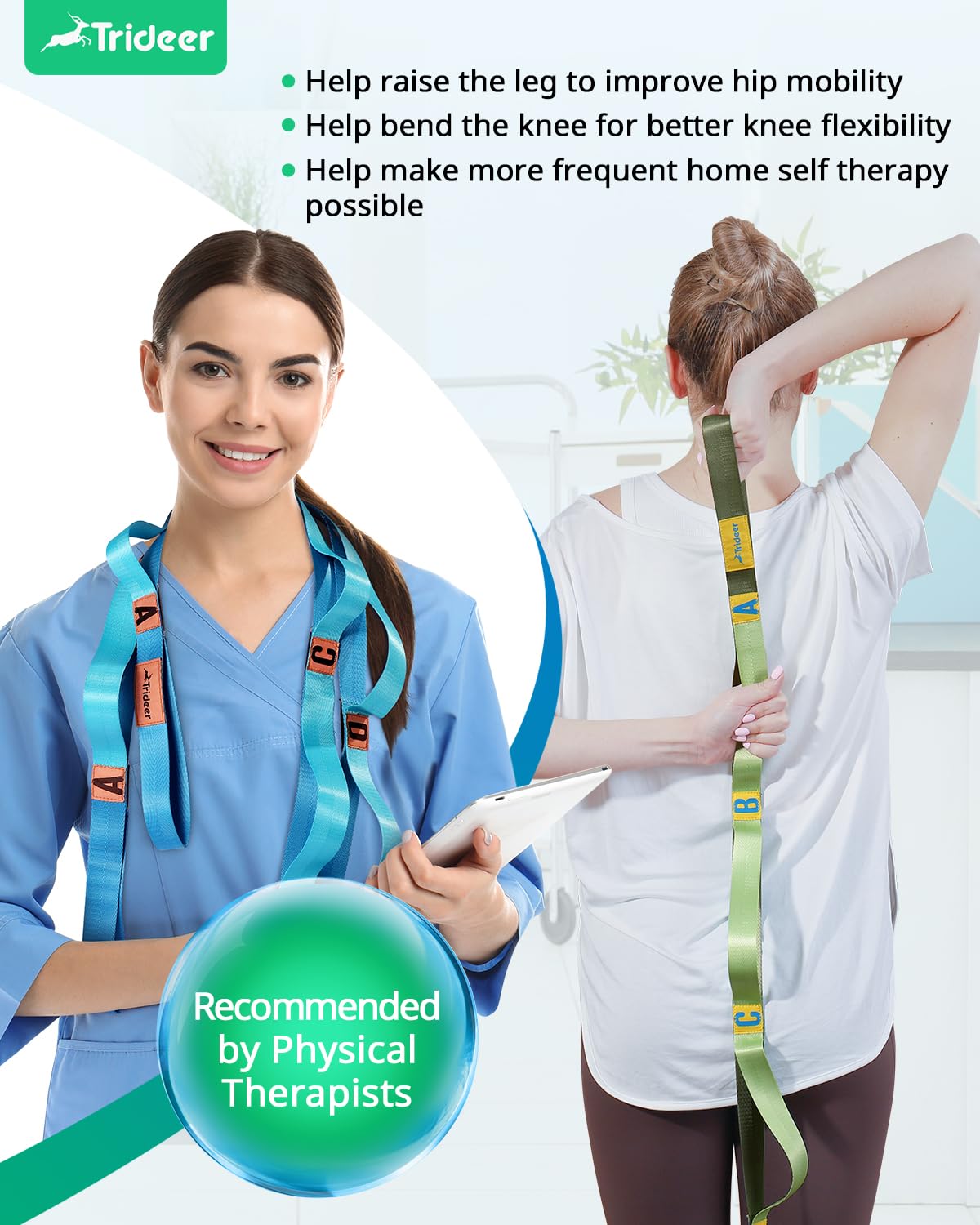 Trideer Stretching Strap with 10 Loops & Non-Elastic Yoga Strap for Stretching&Hamstring & Leg Stretch Strap for Physical Therapy, Flexibility- [Designed with Letters & Inspirational Remarks]