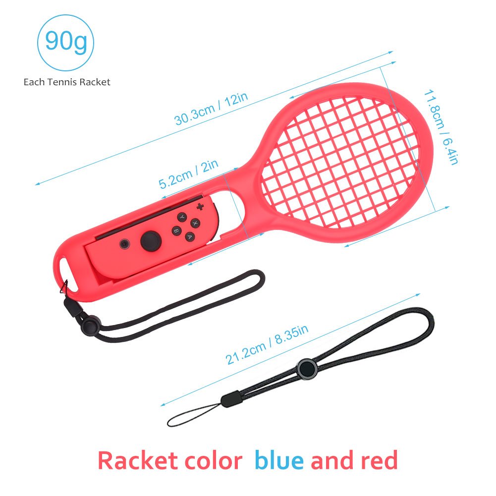 Tennis Game Controller Grip, Tennis Racket Secure Game Accessories for Switch for Over 3 Years Old(Red Blue)