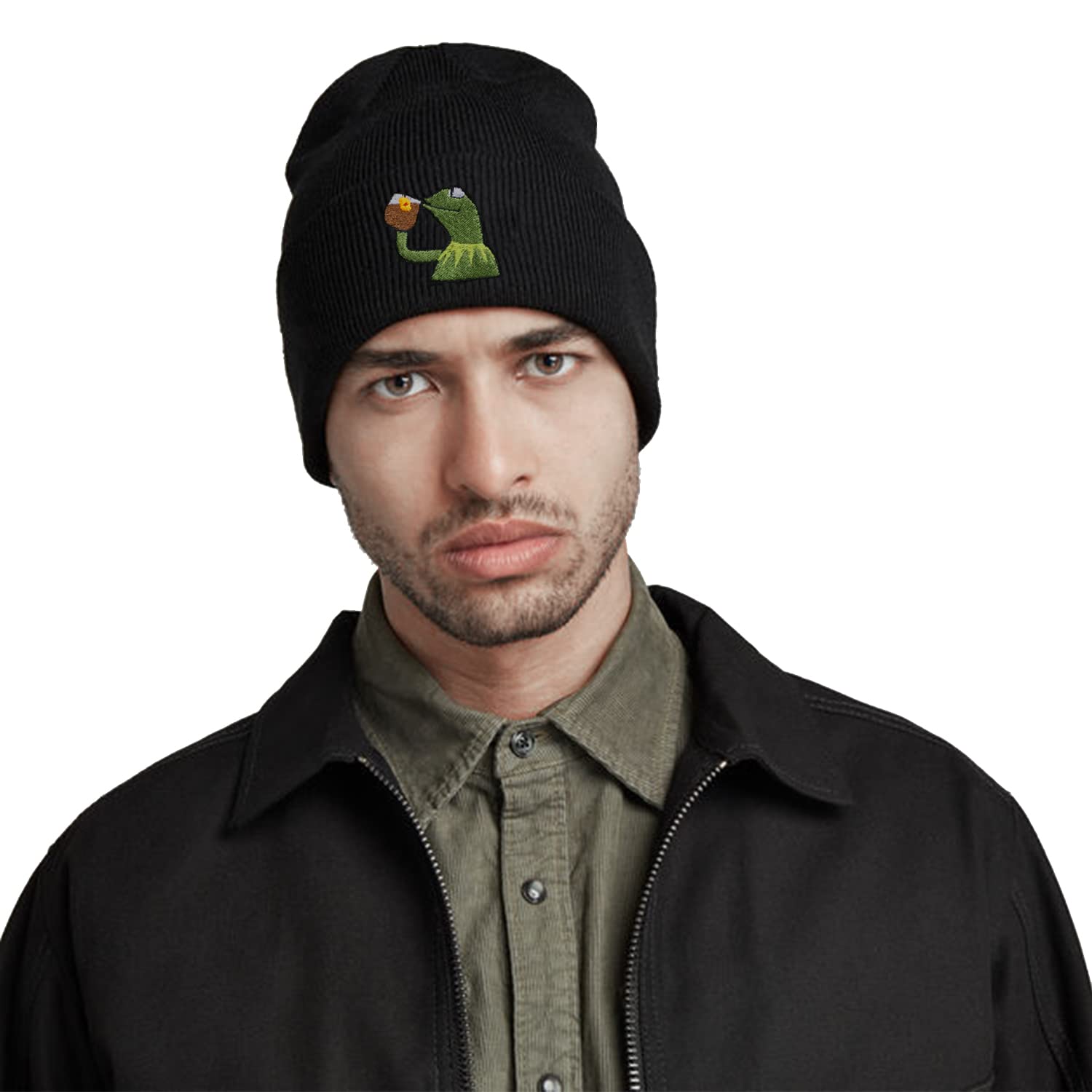 YOUNGFIT Linhiian Frog Beanies for Men and Women, Winter Black Cool Funny Knit Hats