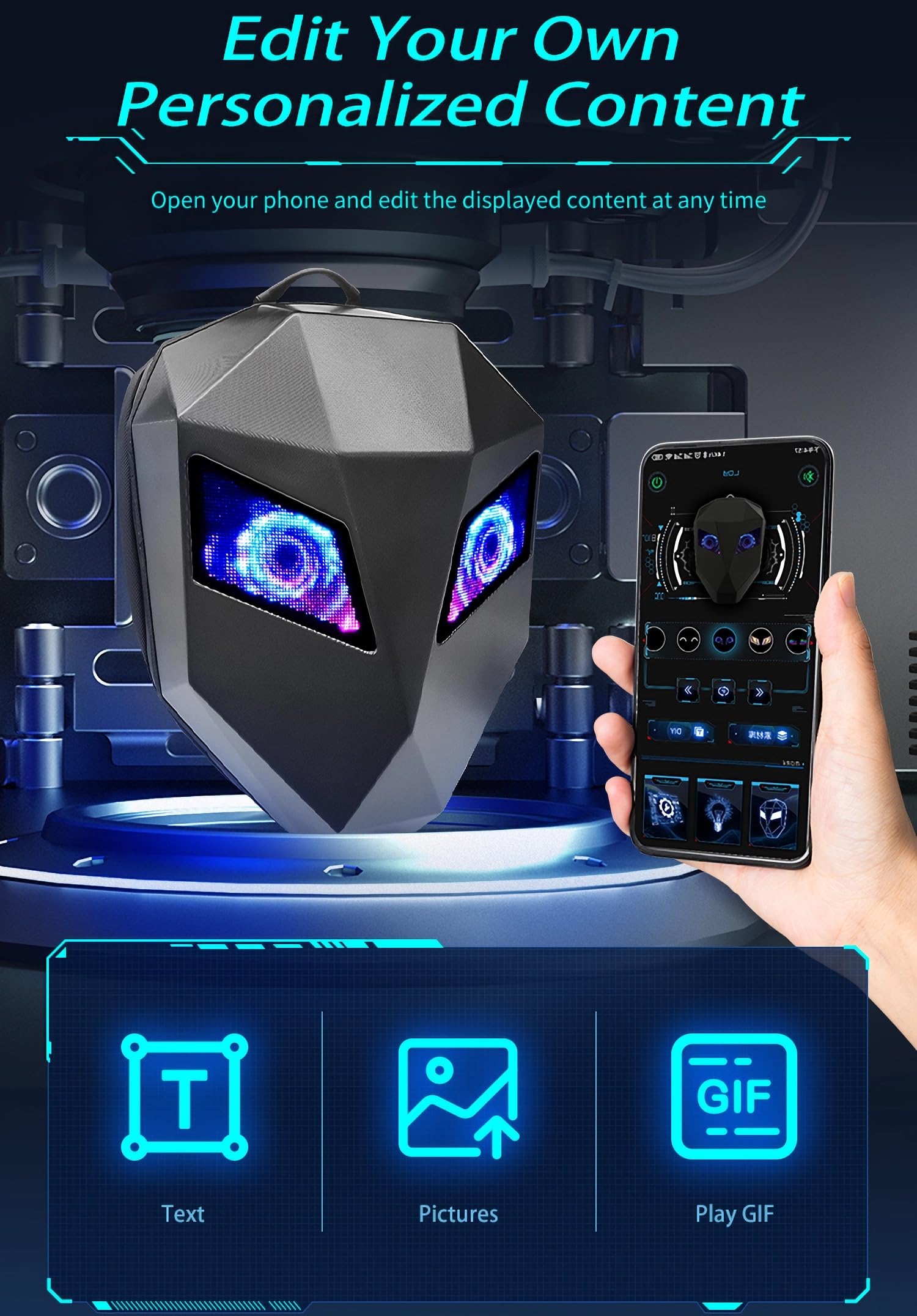 Taysem LED Backpack with Eyes - Led Motorcycle Backpack Waterproof LED Knight Backpack with Programmable Screen Christmas Gift (B)