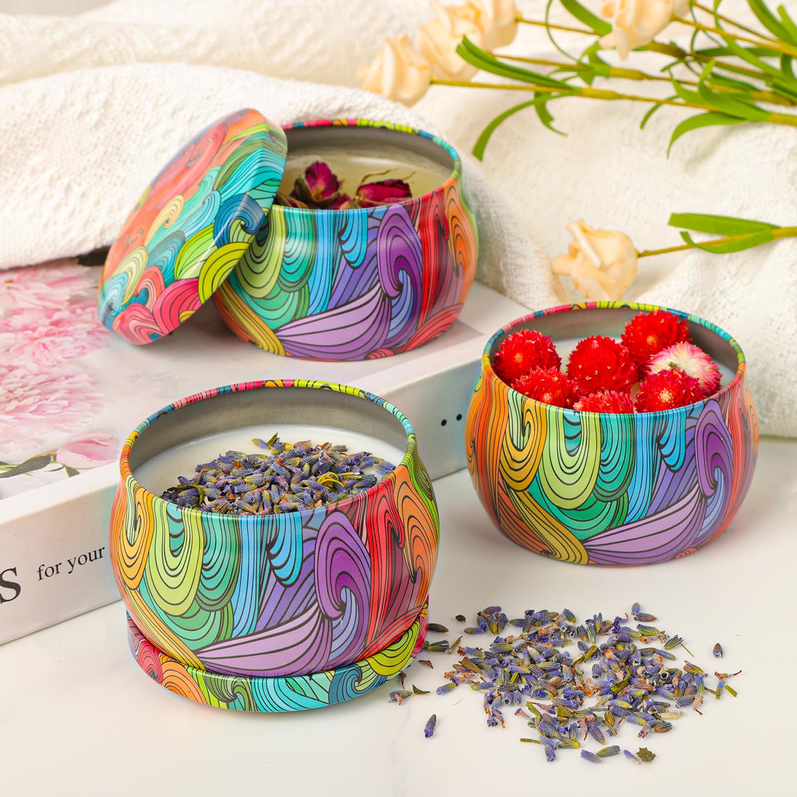 WINORD Ocean Wavy Series Candle Tins 4.4 oz, Bulk Candle Making Tins 24 Piece Candle Containers, Wholesale Empty Candle Jars for Candle Making