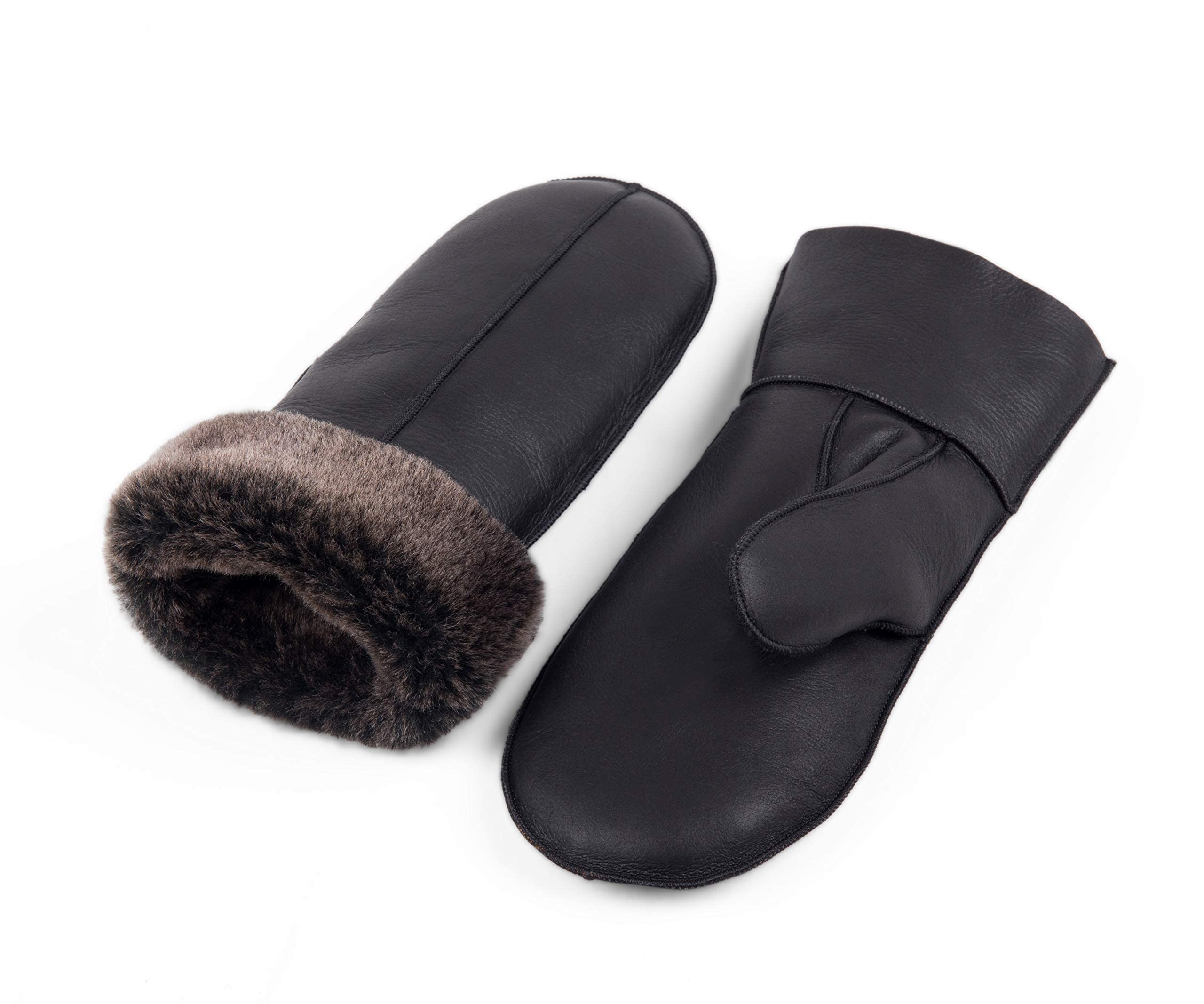 Zavelio Women's Premium Shearling Sheepskin Leather Fur Mittens Black Medium