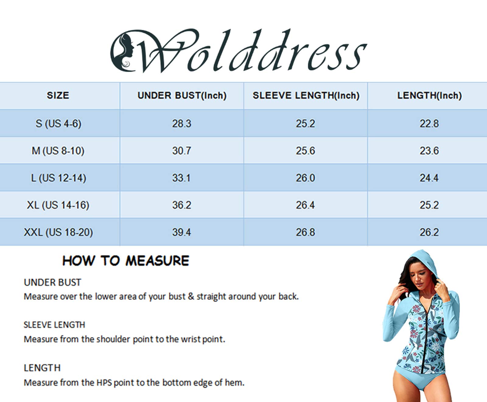 Wolddress Womens Long Sleeve Rash Guard Shirt UPF 50+ Sun Protection Swimsuit Swim Tops Dark Blue S