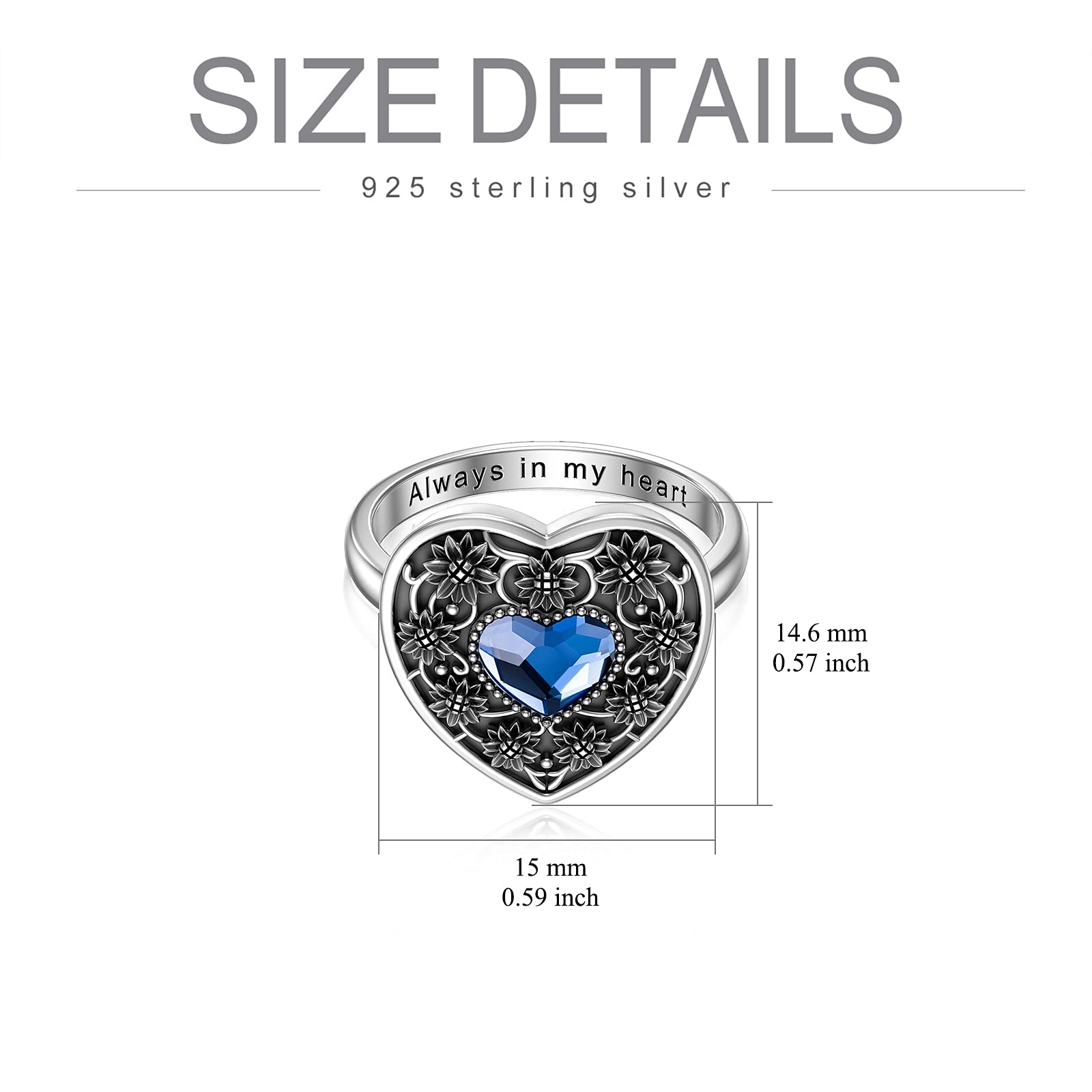 Sunflower Urn Ring for Ashes for Women Sterling Silver Memorial Keepsake Cremation Jewelry with Filling Tool - Alway in My Heart (7)