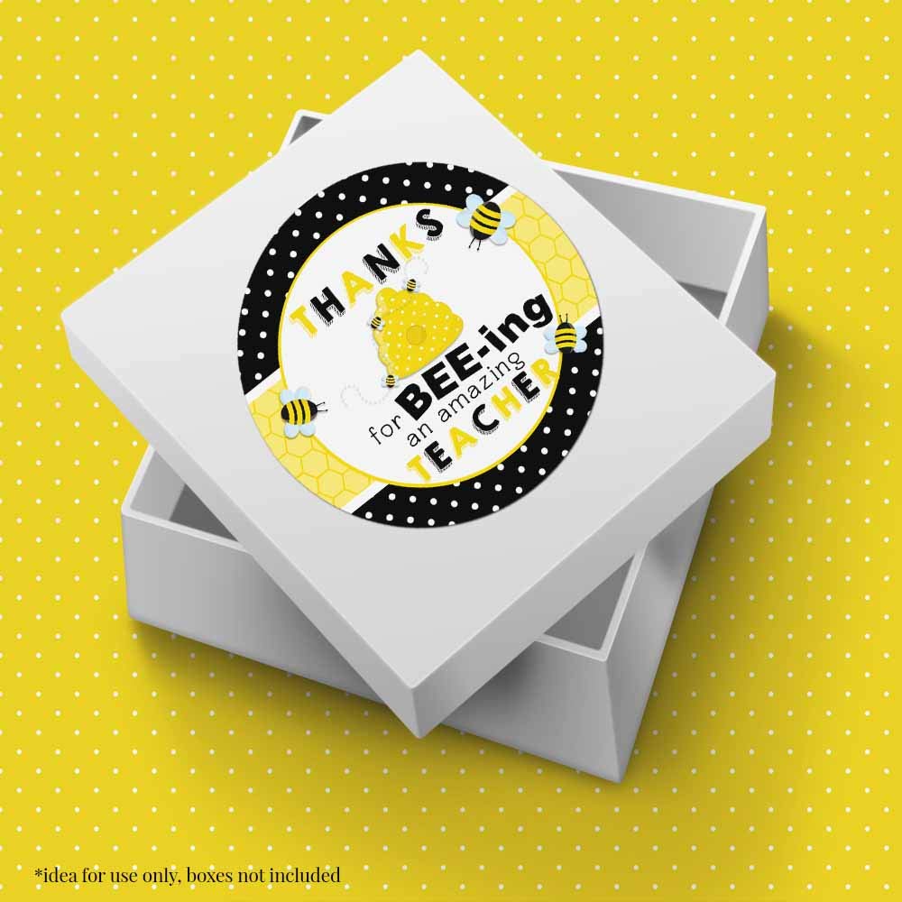 You’re Amazing Bumble Bee Themed Teacher Appreciation Thank You Sticker Labels, 40 2" Party Circle Stickers by AmandaCreation, Great for Envelope Seals & Gift Bags