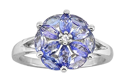 YoTreasure .925 Sterling Silver Tanzanite Women's Flower Cluster Ring Jewelry