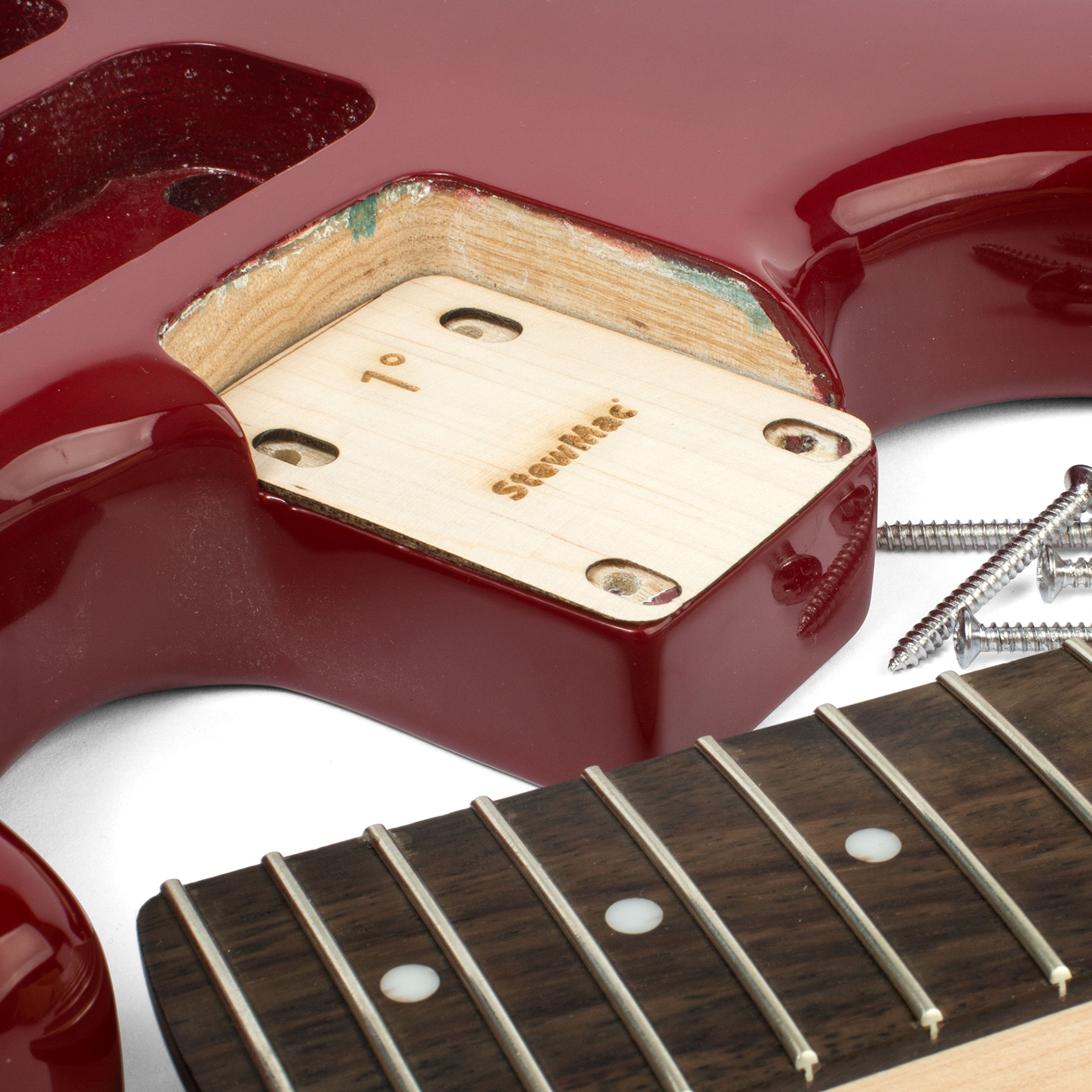 StewMac Neck Shims for Guitar, Made of Solid Maple, For Bolt-on Neck, Shaped, Set of 3, American Made