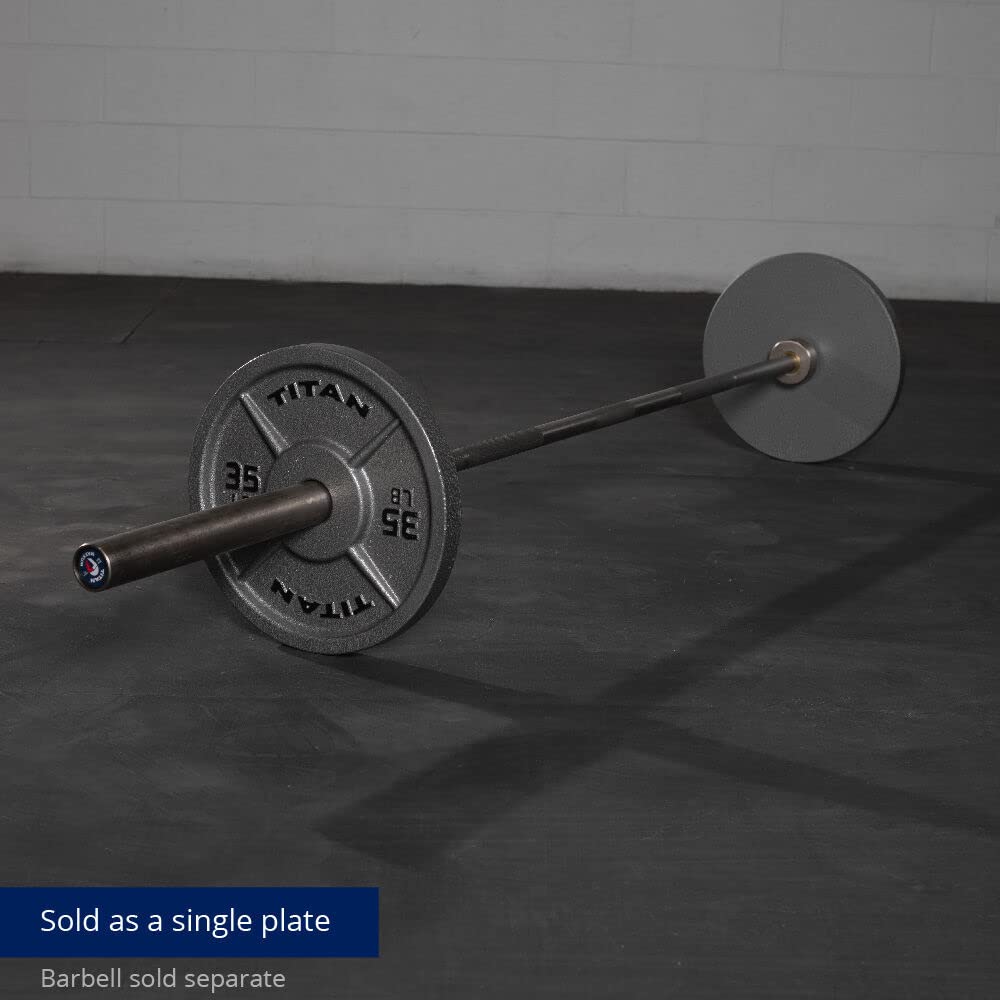 Titan Fitness 35 LB Cast Iron Olympic Plate, Sold Individually, Classic Weight Plate Design, Silver Hammer Finish