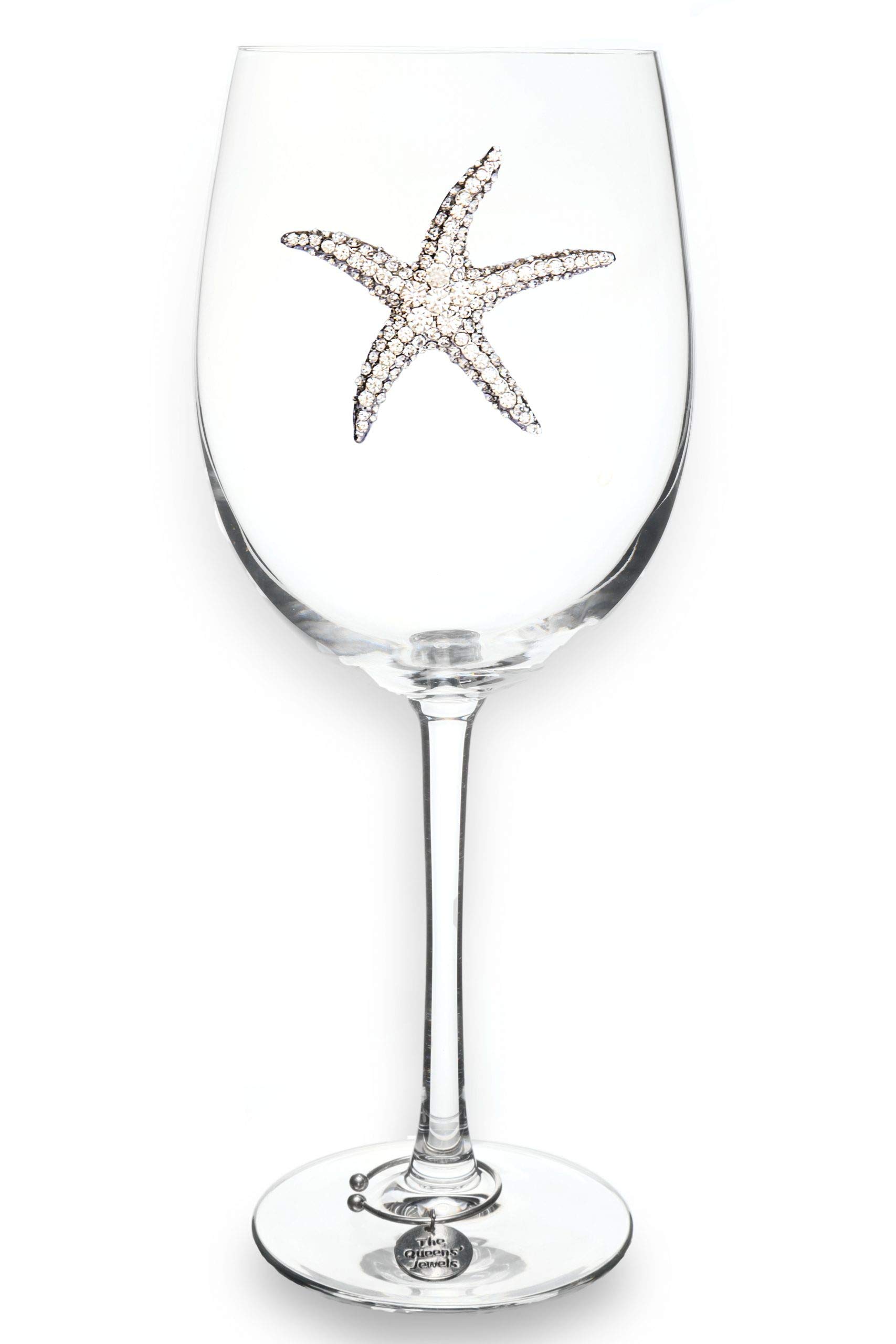 THE QUEENS' JEWELS Starfish Jeweled Stemmed Wine Glass, 21 oz. - Unique Gift for Women, Birthday, Cute, Fun, Beach, Not Painted, Decorated, Bling, Bedazzled, Rhinestone