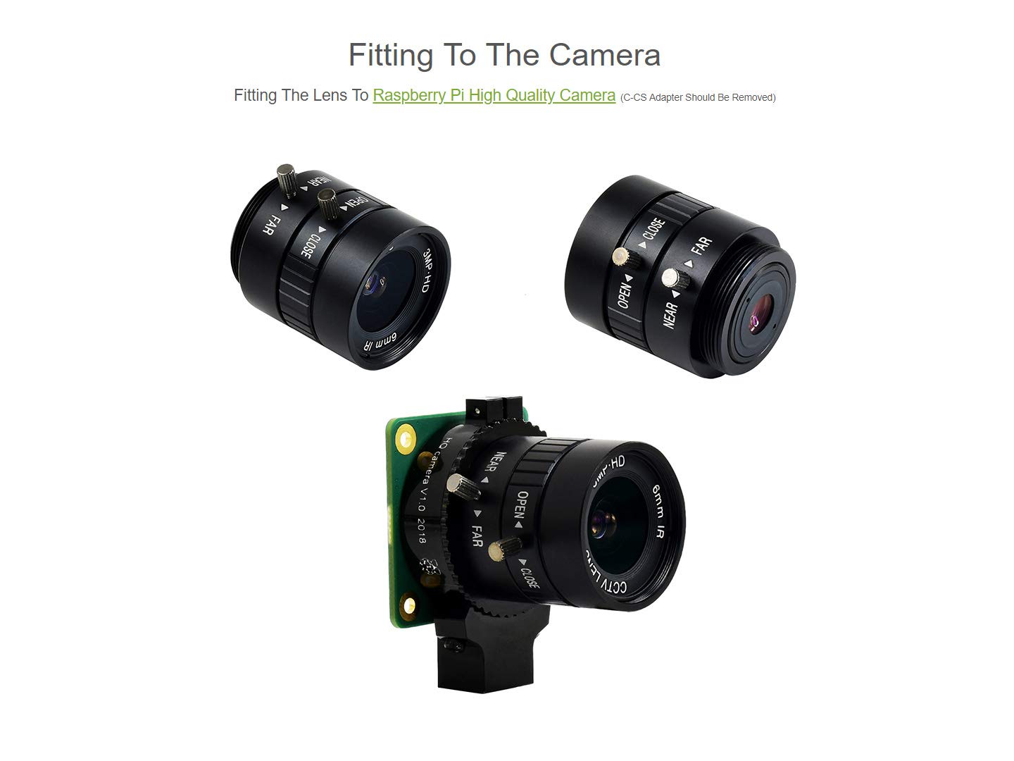 Waveshare Industrial Wide Angle Lens with 6mm Focal Length 63° Field Angle and CS-Mount Compatible with Raspberry Pi HQ Camera