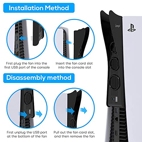 YUANHOT Vertical Stand and 2-in-1 Cooling Fan Accessories Kit Compatible with PS5, Stand with Controller Charging Station Within 2-3H, Cooling System, Headset Holder, Extra USB Ports, 14 Game Slots