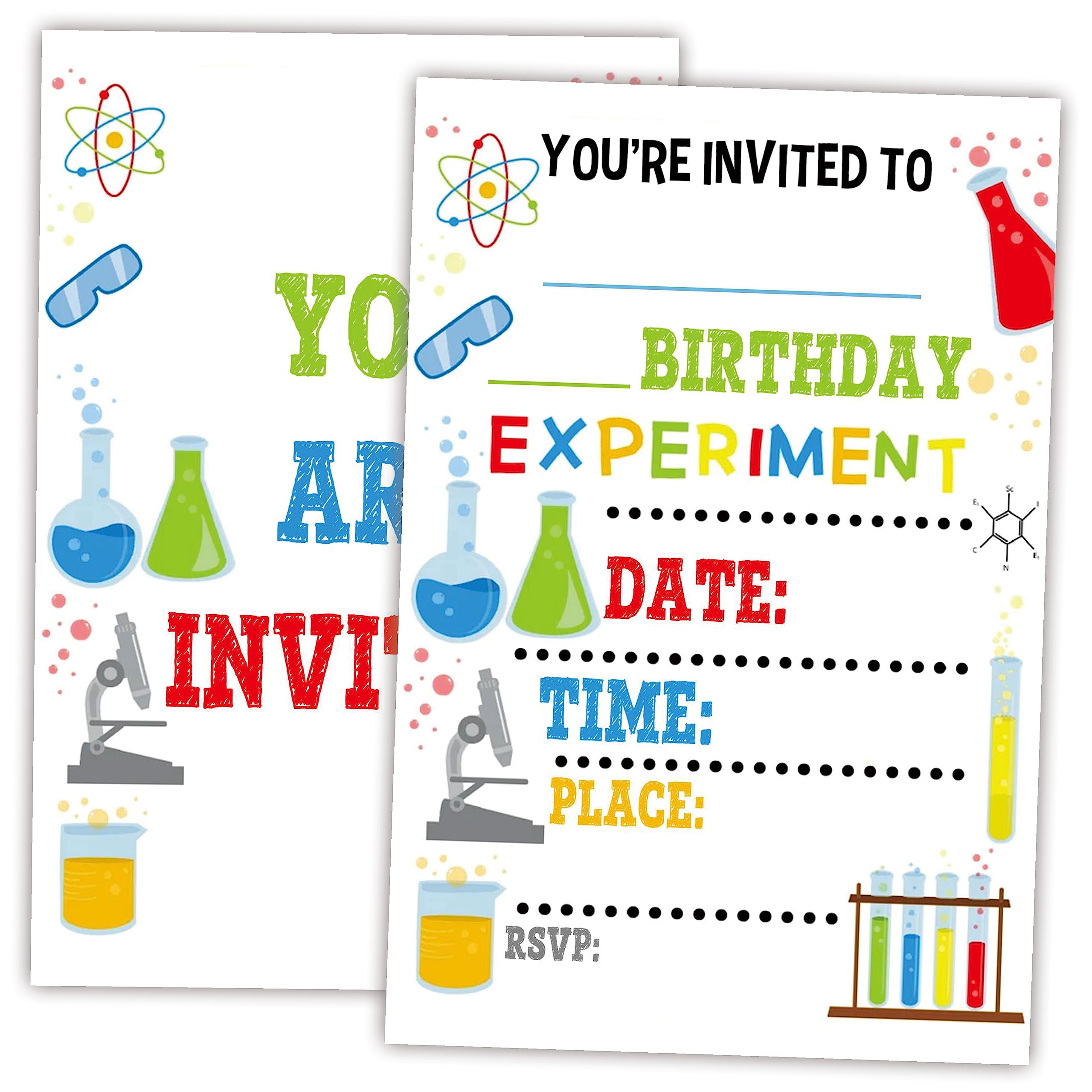 Science Laboratory Birthday Invitations, Experiment Double-Sided Fill-In Invite Cards For Birthday Party,Boys, Girls, Kids,Teen, 20 Invitations With Envelopes, Decorations,Party Favor And Supply-A45