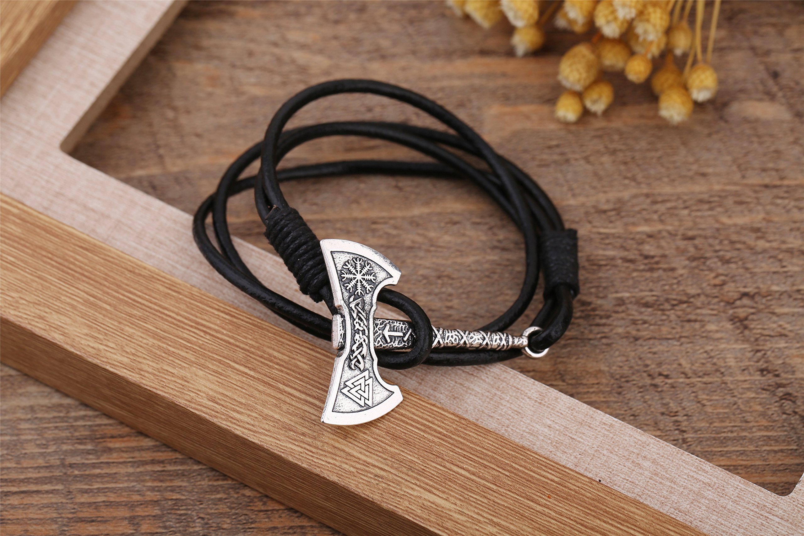 TEAMER Viking Axe Helm of Awe Wrap Bracelet Valknut Amulet Norse Viking Bracelet (Style 1)