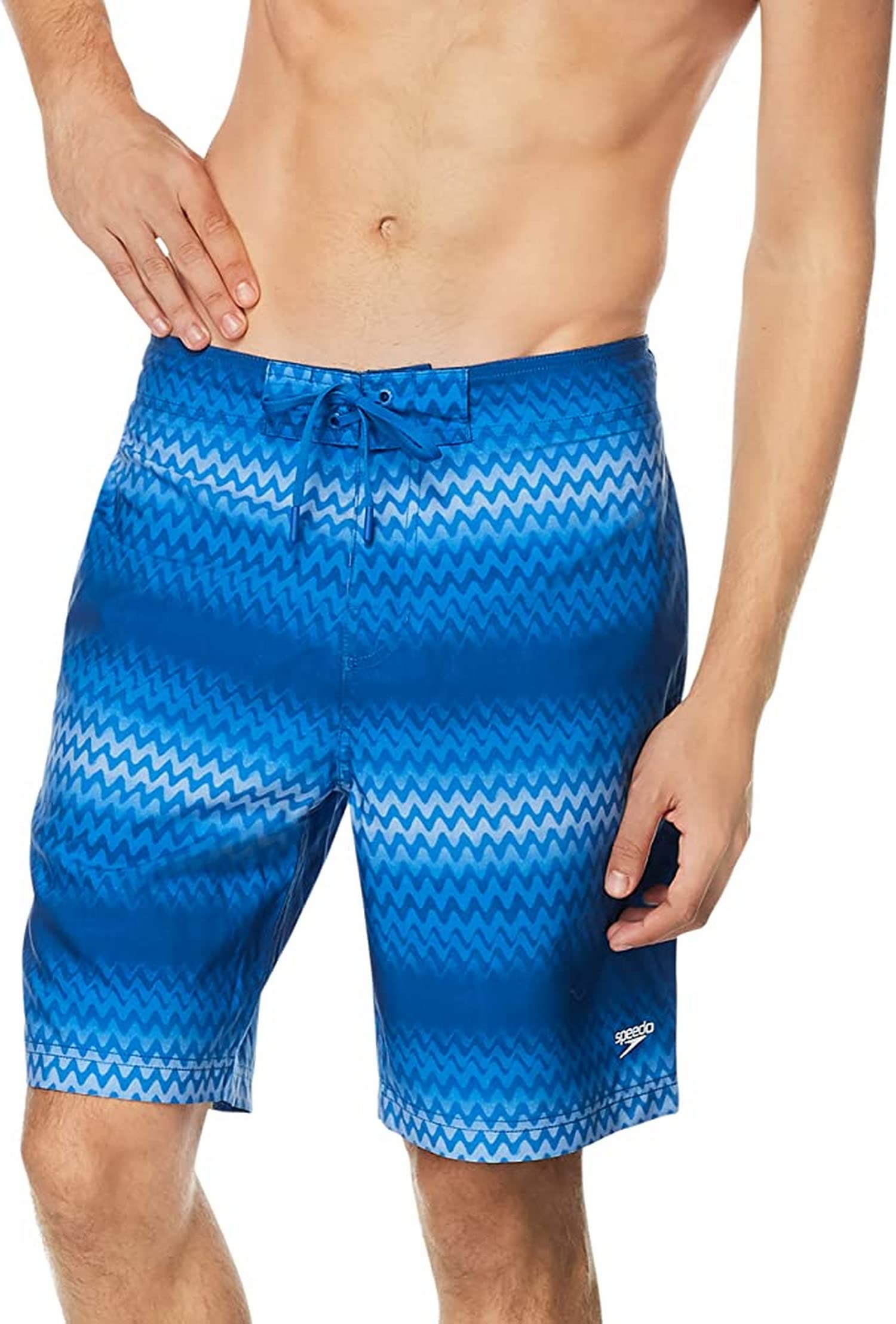 Speedo Men's Standard Swim Trunk Knee Length Boardshort Bondi Striped, 20" Zig Zag Turkish Sea, X-Large