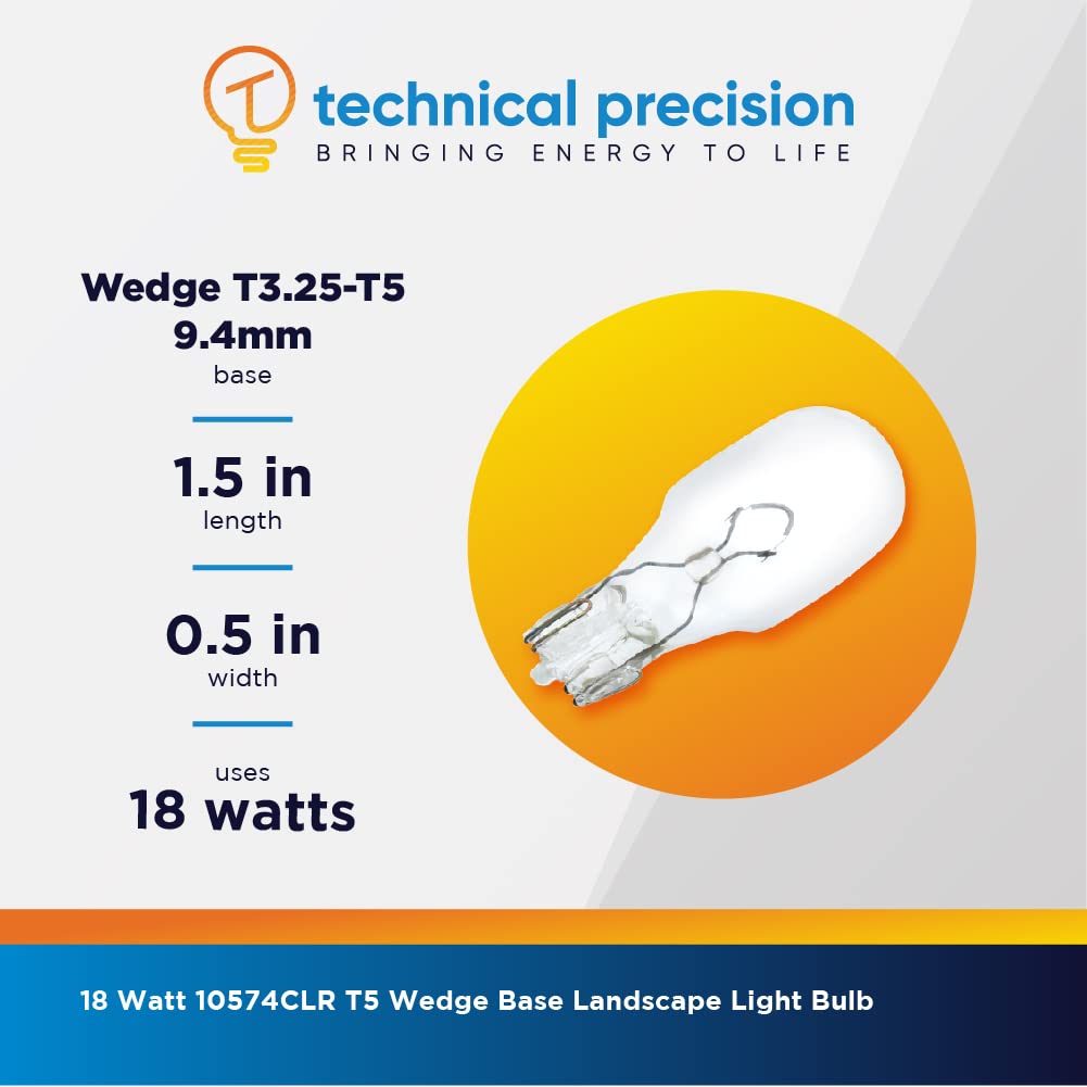 Technical Precision - Replacement Bulbs for Kichler Lighting 10574CLR by Technical Precision - 18W 12V Xenon Bulb - T5 Wedge Base Landscape Light Bulbs - 2800K Warm White - 10 Pack