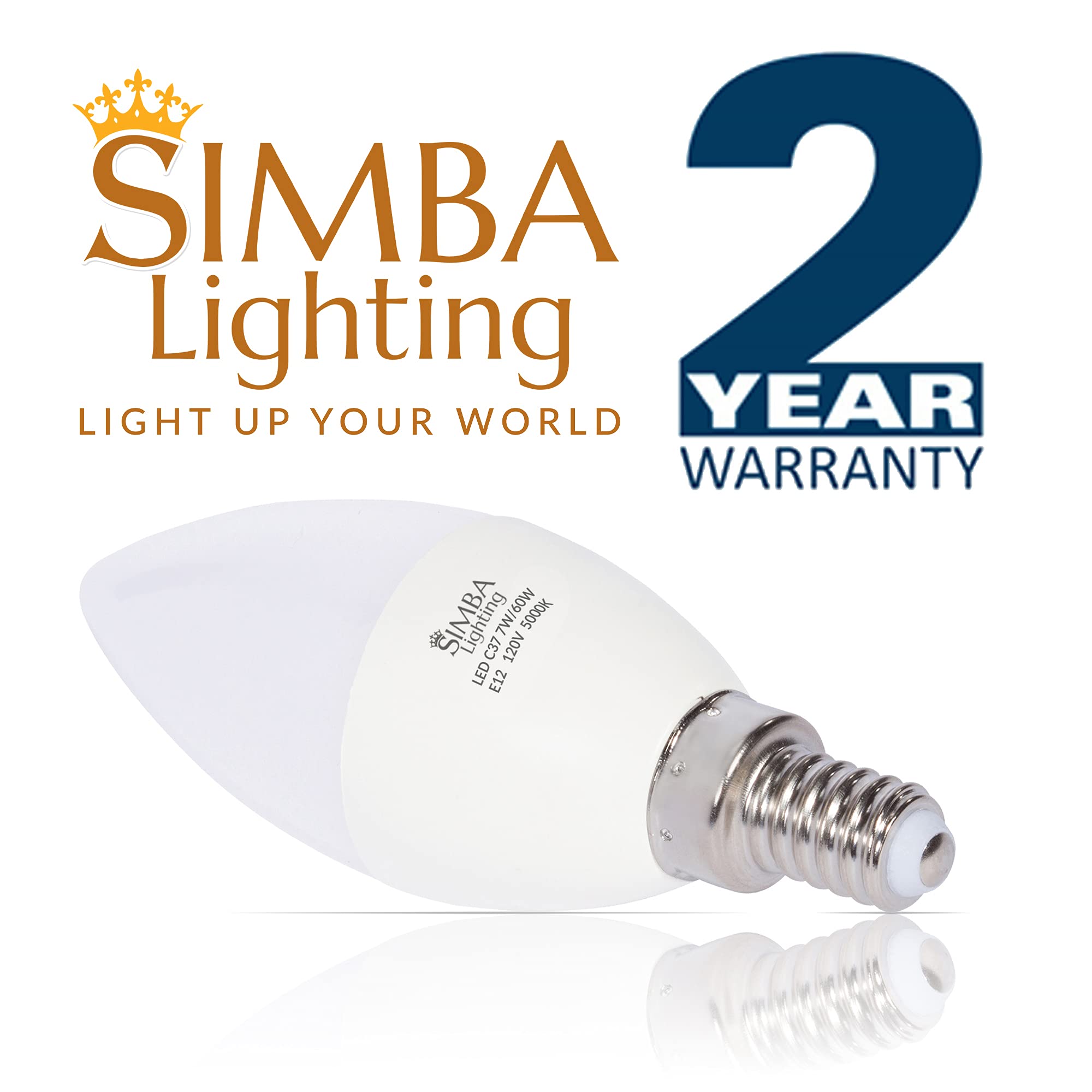 Simba Lighting LED Candelabra Light Bulbs B11 (C37) Candle Shape E12 Base (6 Pack) | Decorative 7W 60W Replacement 110V, 120V for Chandelier, Ceiling Fan, PC Cover, Non-Dimmable, Daylight 5000K