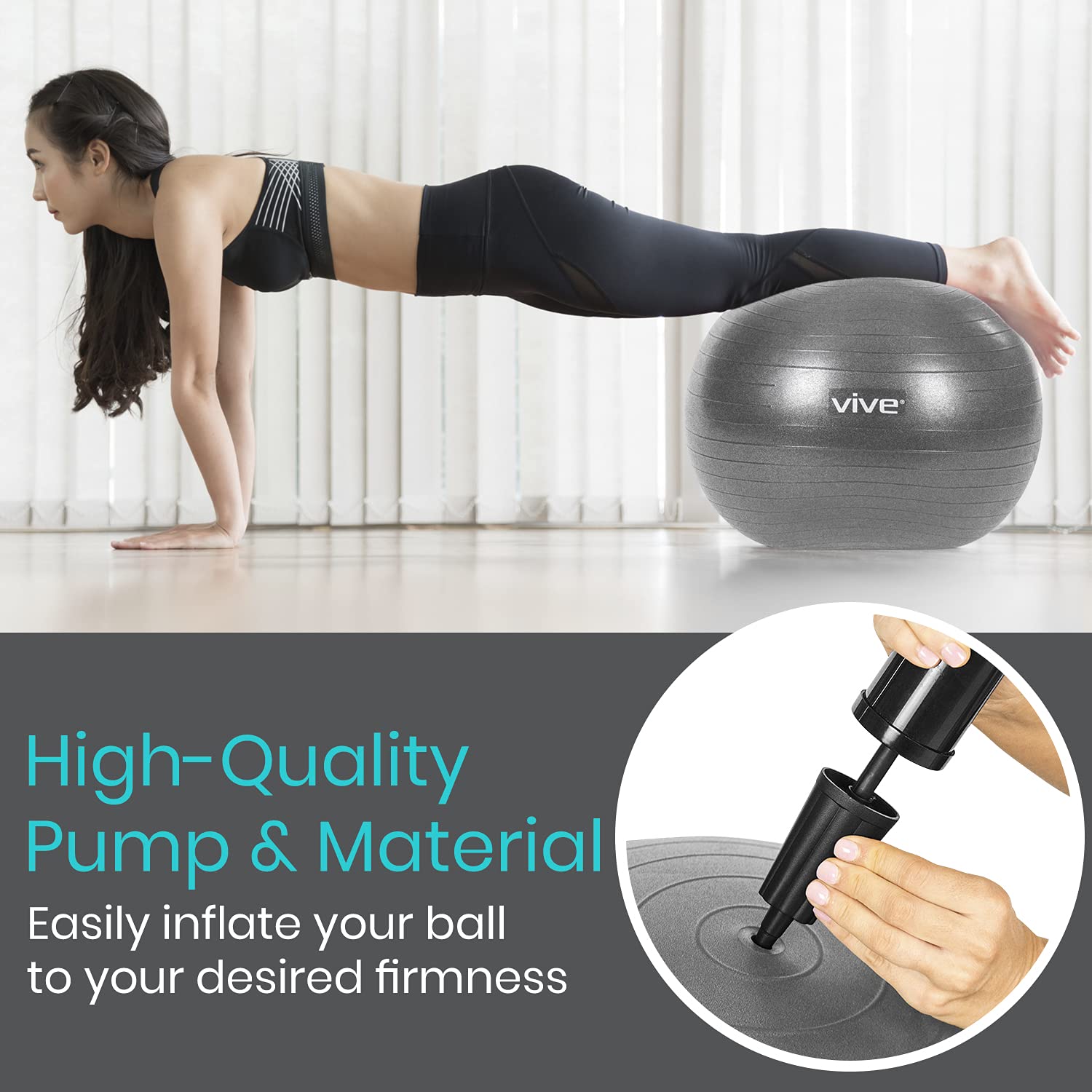Vive Yoga Exercise Ball - Anti-Burst Composite Material, Multiple Sizes, 60 Day Guarantee