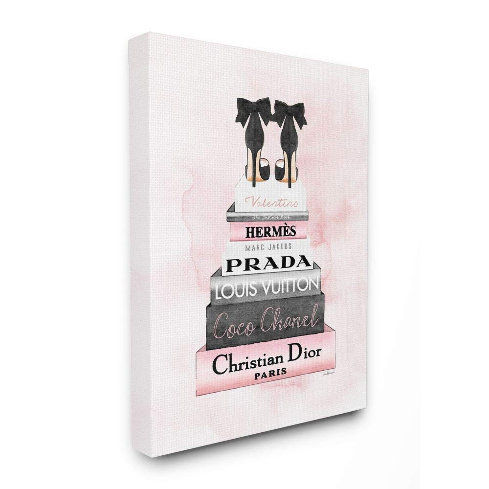 Stupell Industries Black Heels Pink Silver Bookstack Glam Fashion Design, Designed by Amanda Greenwood Wall Art, 24 x 30, Canvas