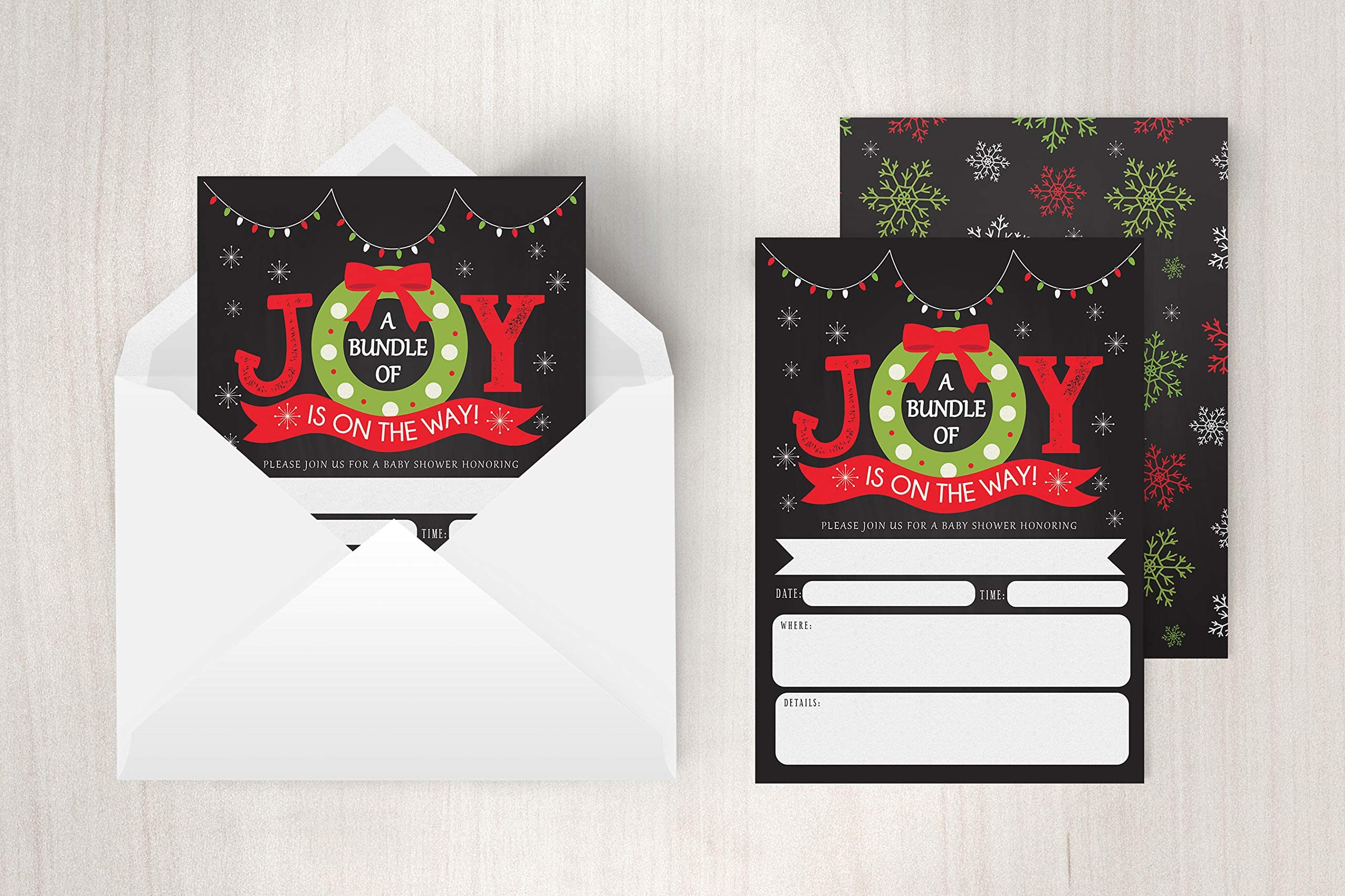 Your Main Event Prints Christmas Baby Shower Invitation, Bundle of Joy Holiday Baby Shower Announcement Invite, 20 Fill in Invitations and Envelopes