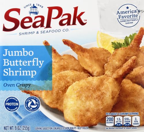 SeaPak Jumbo Butterfly Shrimp with Oven Crispy Breading, Delicious Seafood, Frozen, 9 oz