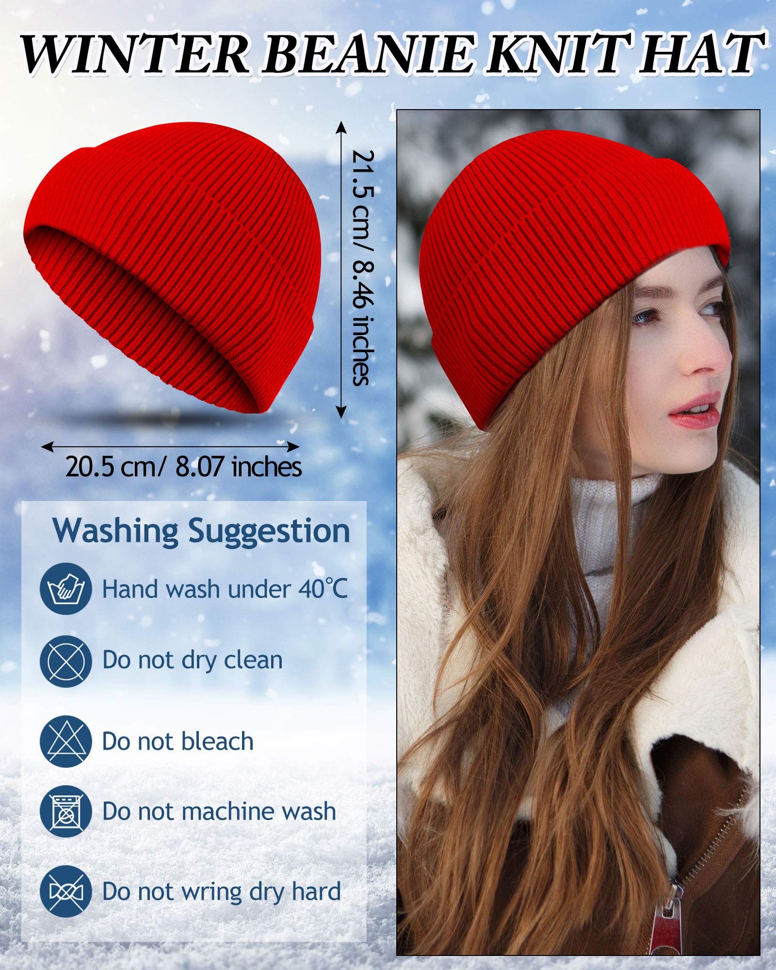Winter Trawler Beanie Knit Hat Warm Stretchy Slouchy Soft Headwear Daily Ribbed Cap Ski Beanie Hat for Men Women Accessories (Red)