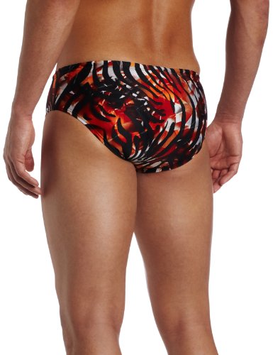 Speedo Men's Xtra Life Lycra Zebra Haze Brief Swimsuit, Deep Orange, 34