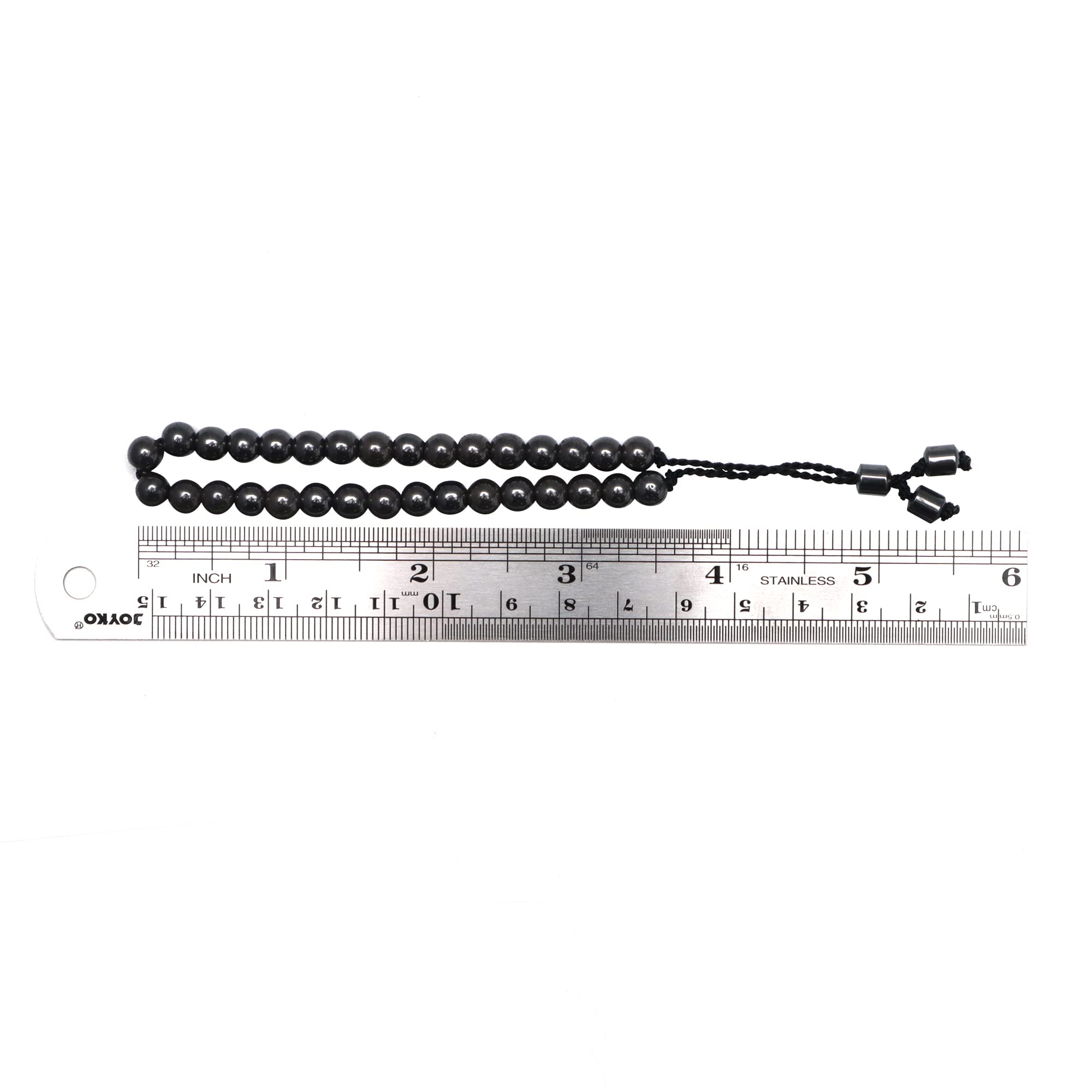 Small Tasbih Bracelet 33-Bead Hematite 6mm Round Beads w/Cylinder Lock and Stops Adjustable