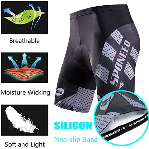 sponeed Padded Cycling Shorts Men Bicycle Underwear Half Pants Padded Bike Bottoms US Large Grey