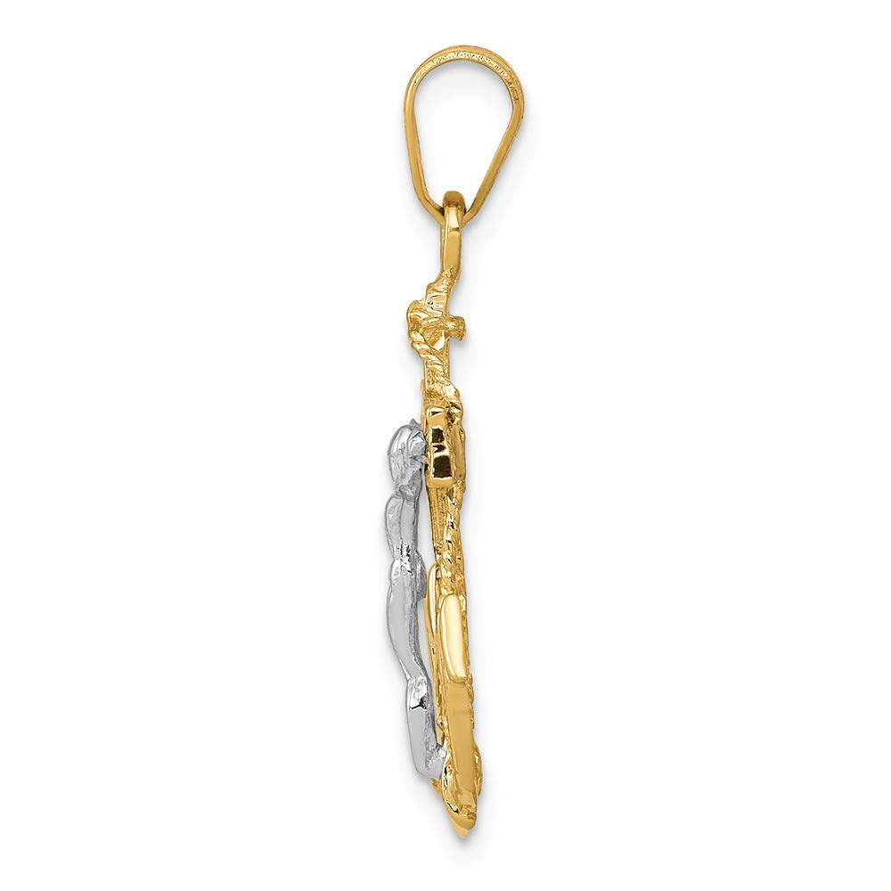 Solid 14k Yellow and White Gold Two Tone Anchor Mariners Cross Pendant Charm - 29mm x 17mm