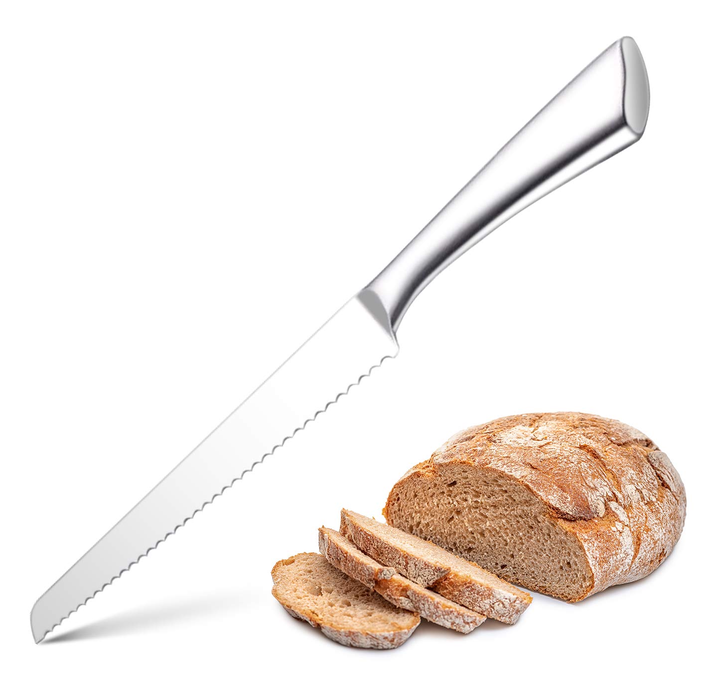 TOONEV 8 Inch Wavy Edge Wide Bread Knife Stainless Steel Kitchen Bread knife for Thick Loaves Serrated Bread Knife for Slicing Bread Bagels Cake