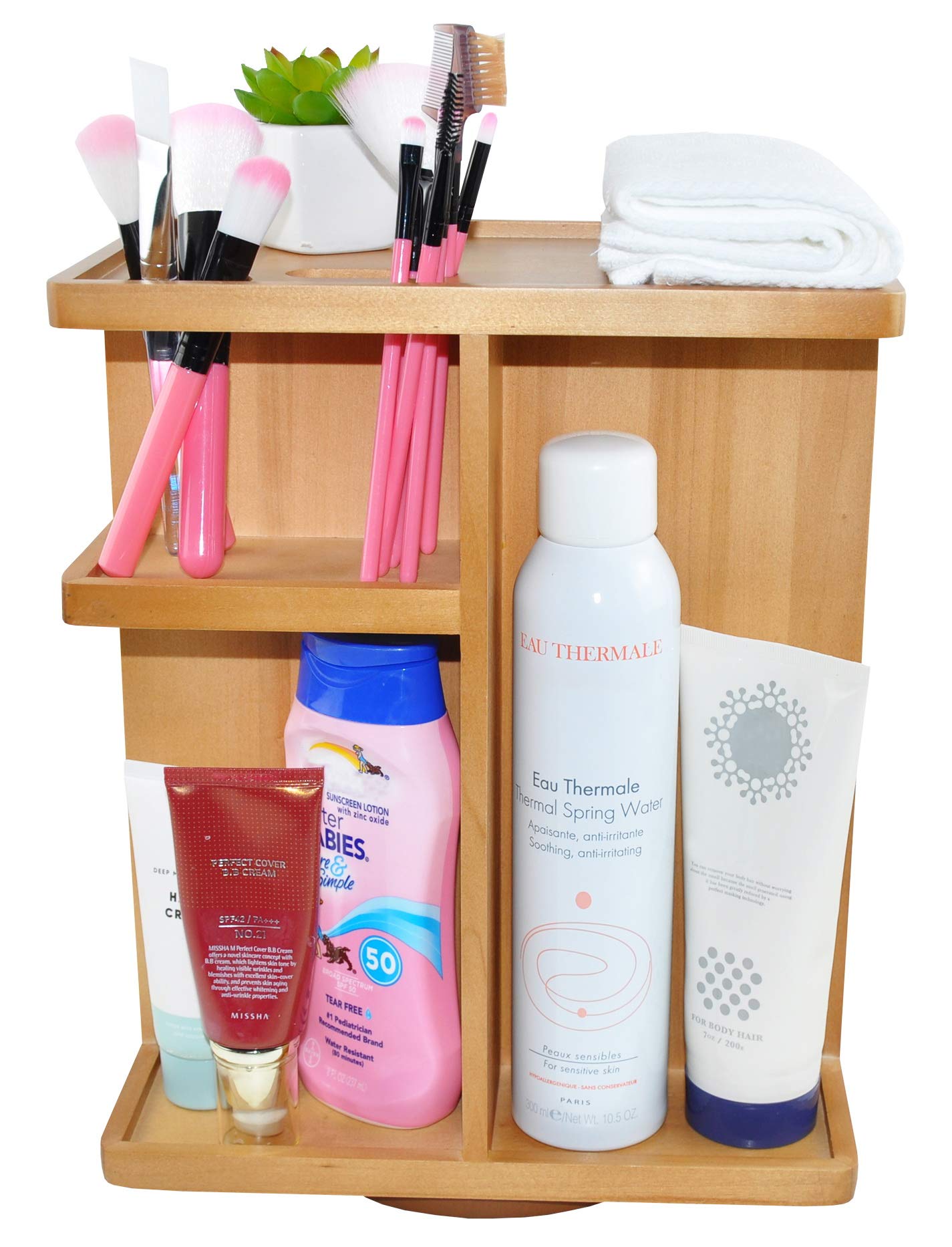 Spiretro Rotating Cosmetic Modular Organizer, Multi-Function Storage, 360 degree Carousel for Makeup, Toiletries, Vanity, Desk, Countertop, Bedroom, Closet, Solid Natural Wood with Acacia Brown