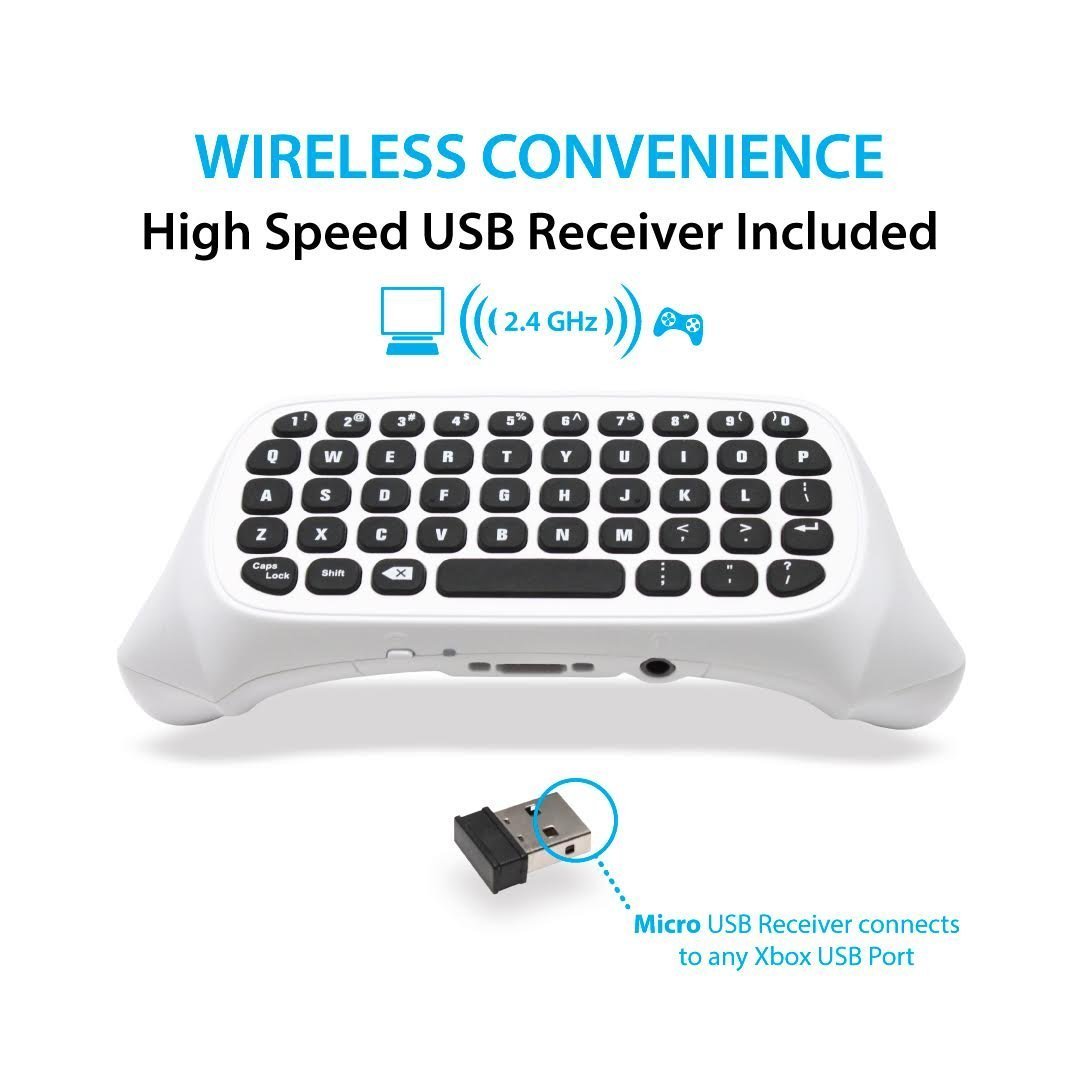 Wireless Keyboard for Xbox Controller, Bluetooth Game Message Chatpad Keypad with 2.4G USB Receiver & 3.5mm Audio Jack for Xbox Series X/S/Xbox One/ S/X/Xbox One Elite/Elite 2 Controller -White