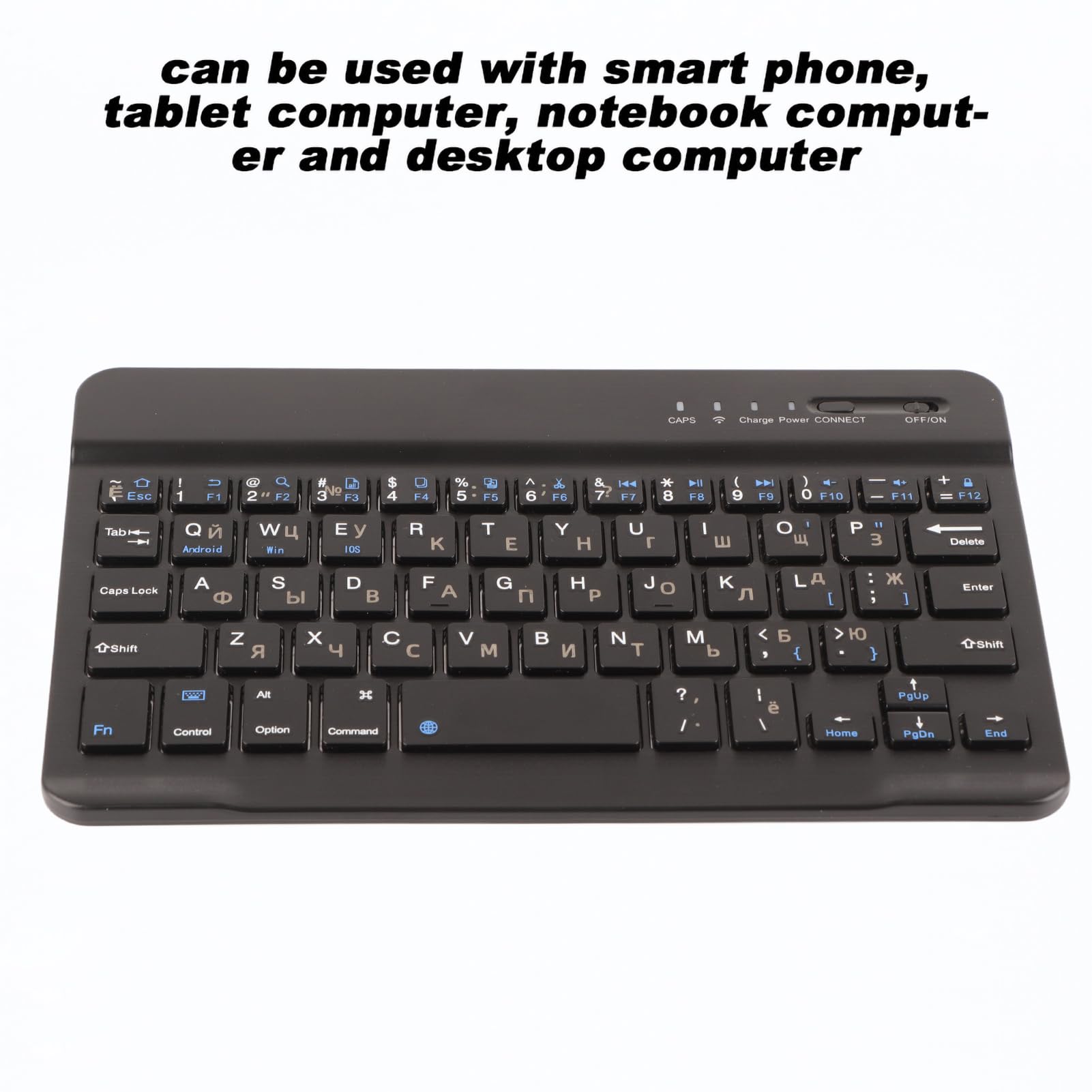 Tosuny USB Keyboard with Russian English, 7 Inch Rechargeable Thin Wireless Computer Keyboard, Bluetooth Keyboard for Andriod for Win for iOS