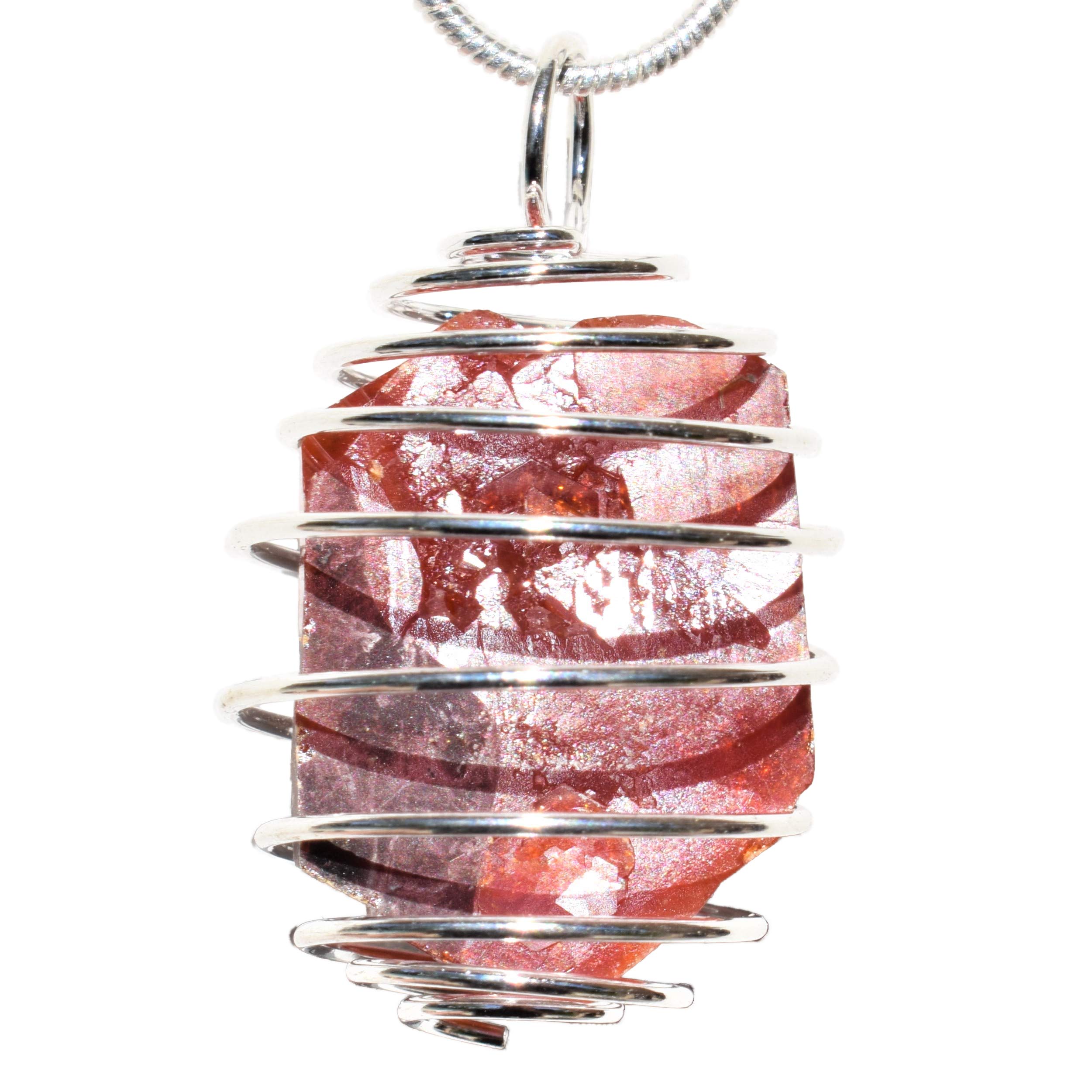 Zenergy Gems Charged Natural Moroccan Vanadinite Specimen Crystal Pendant + 20" Silver Plated Chain + Selenite Charging Heart [Included]