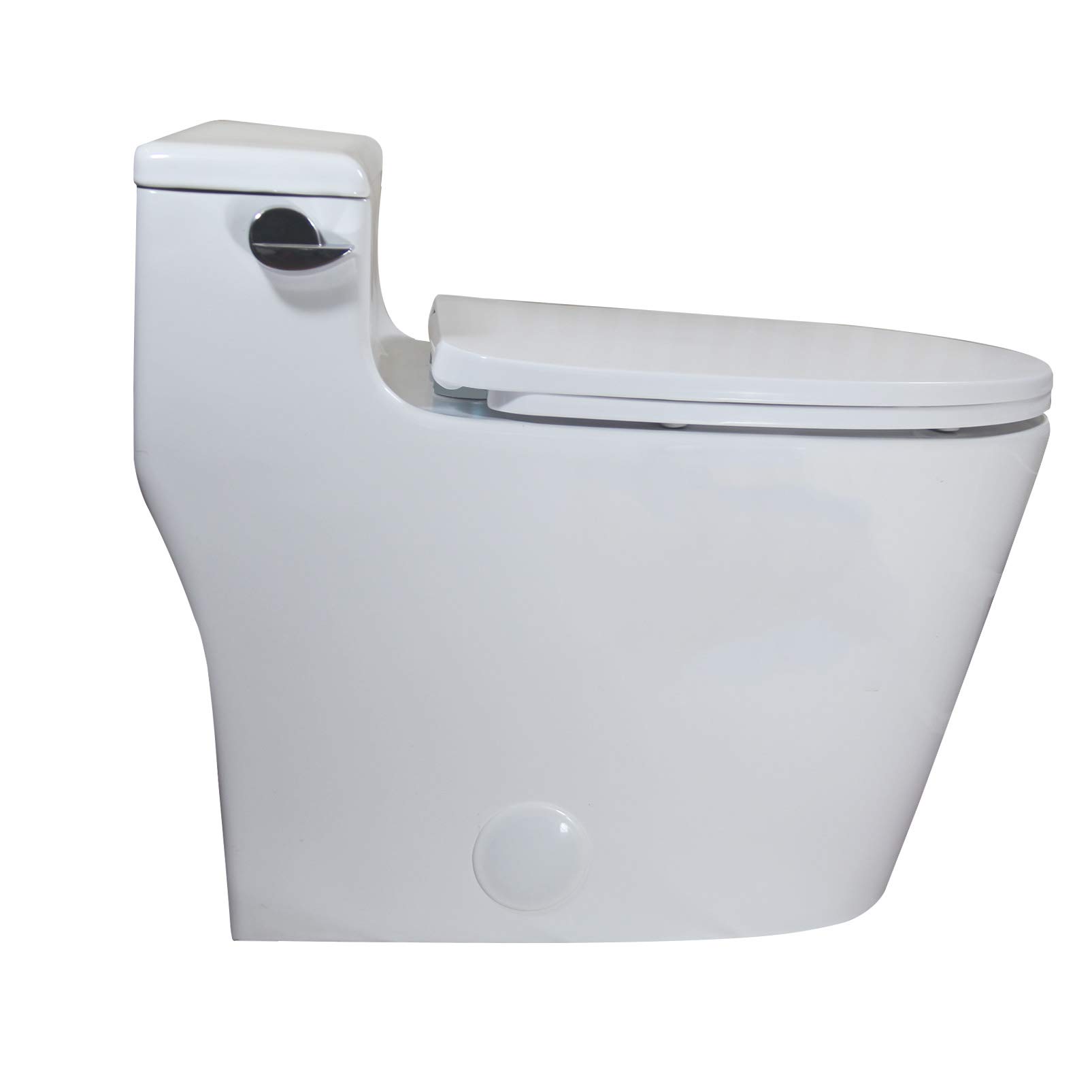 WinZo WZ5081 Elongated One Piece Toilet Low Profile, High Efficiency Side Flush 1.28 GPF with Soft Close Seat White